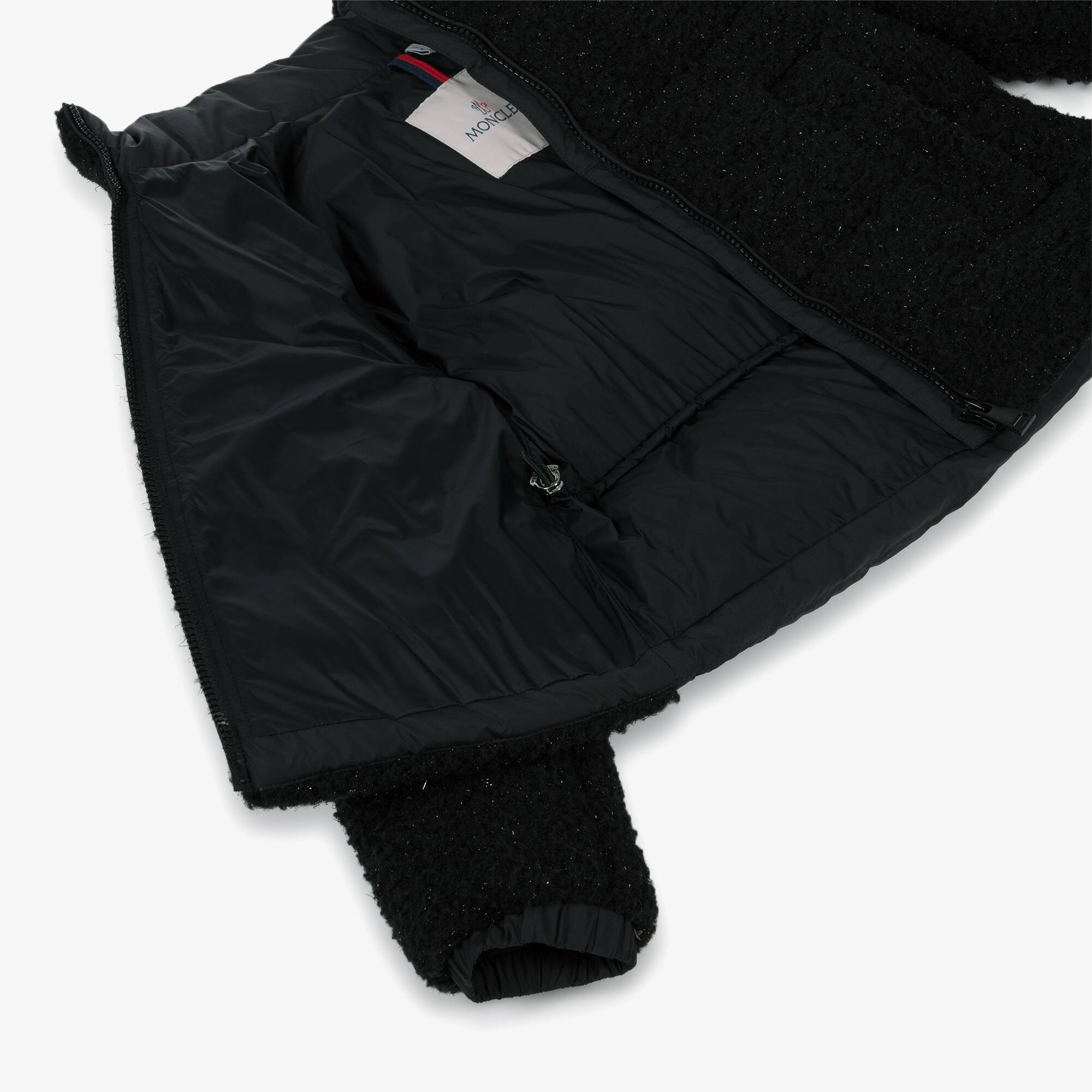 Moncler Enfant - Girls Black Satin & Sparkle Fleece Down Puffer Jacket ...