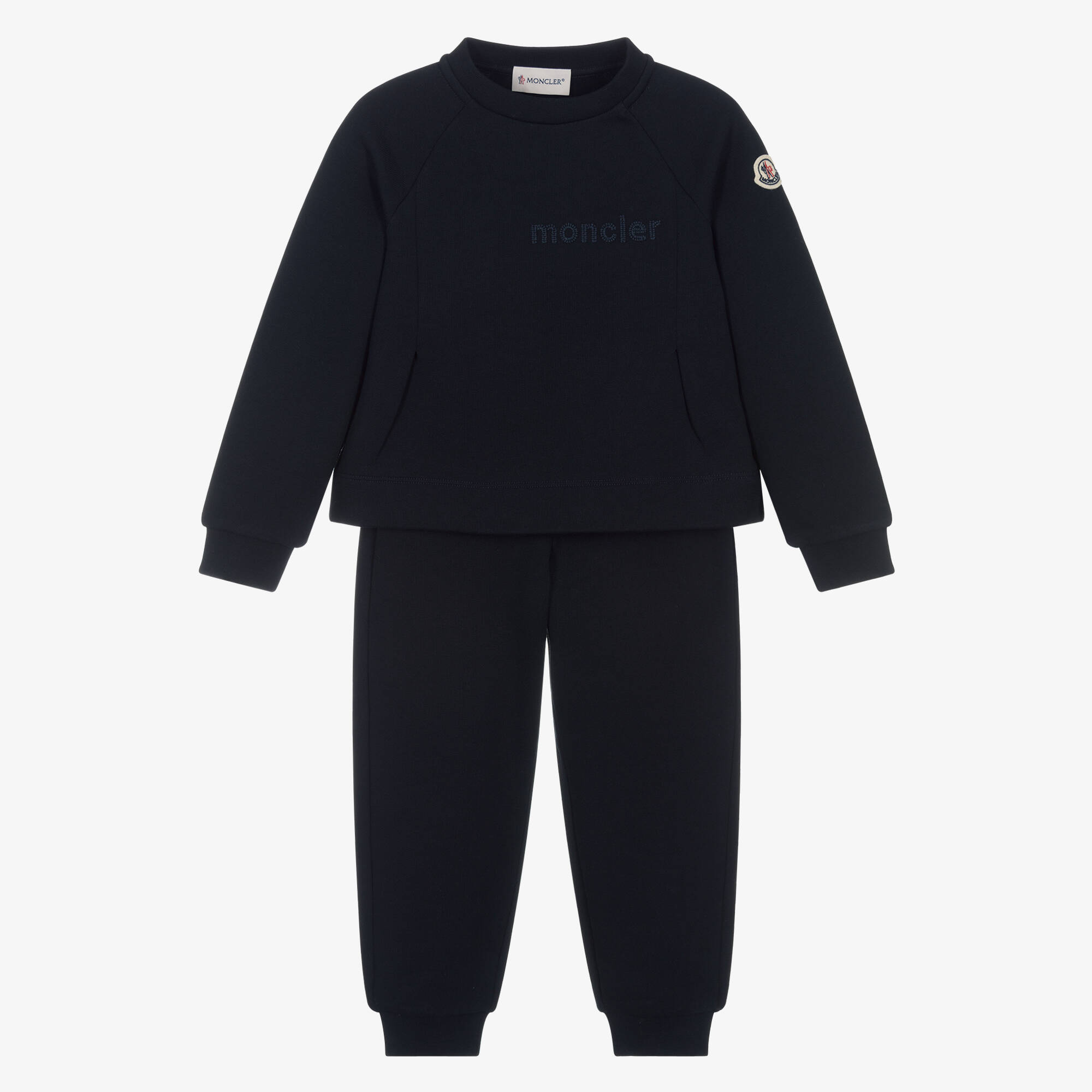 Moncler Enfant - Girls Navy Blue Cotton Tracksuit with Embroidered Logo ...