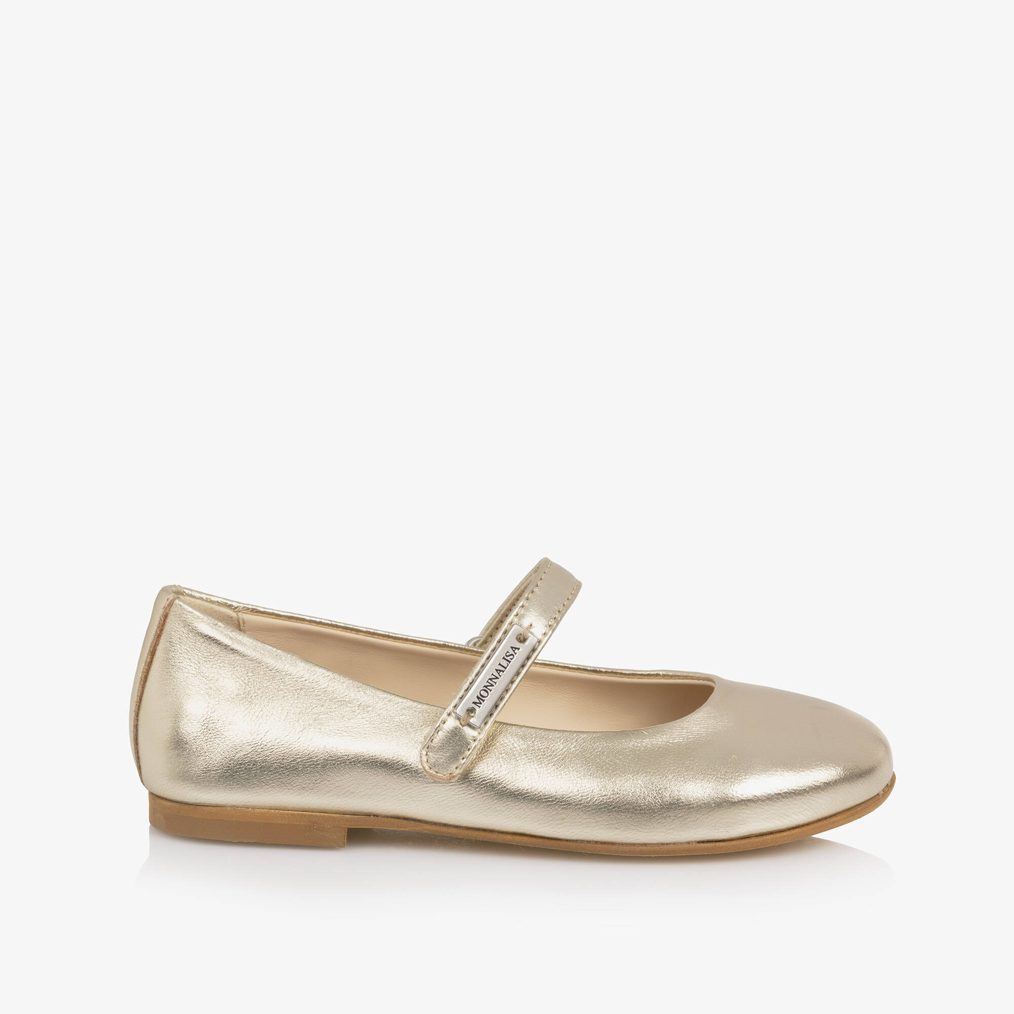Monnalisa - Girls Metallic Gold Leather Ballerina Pumps | Childrensalon