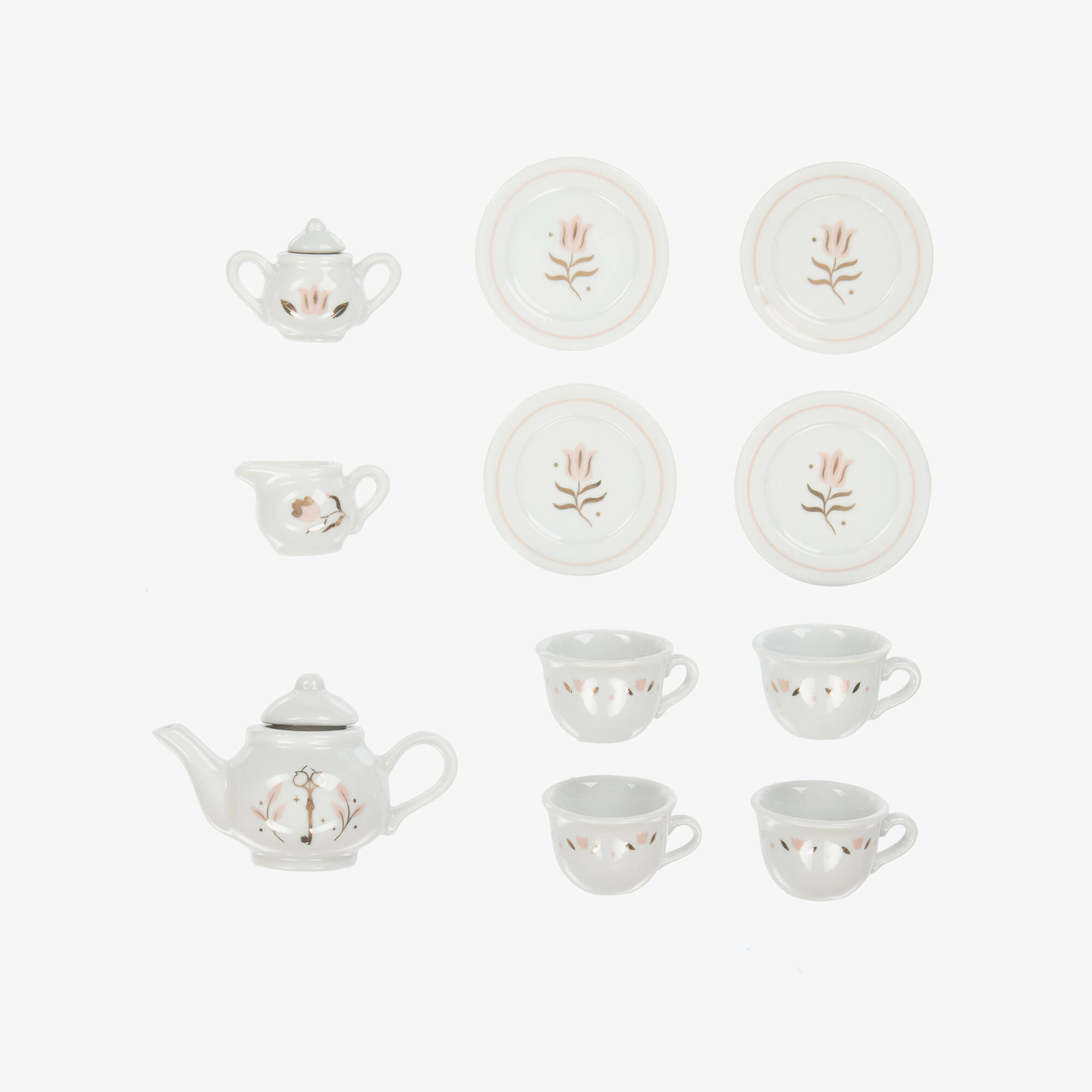 Moulin Roty - Girls White & Pink Porcelain Tea Set (22cm) | Childrensalon