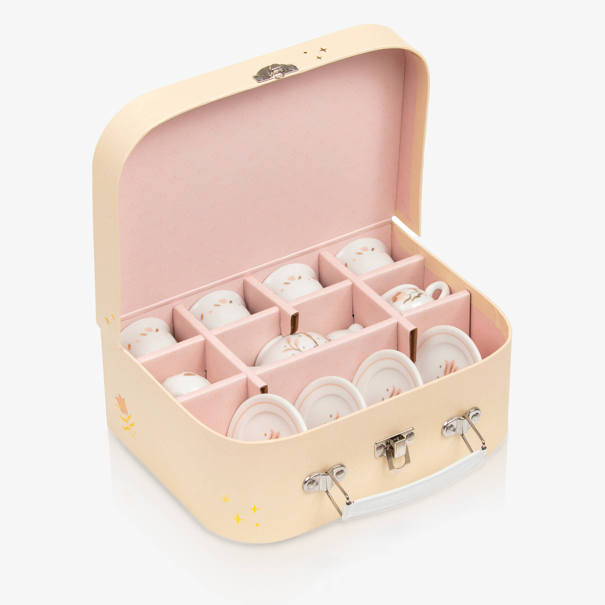 Moulin Roty - Girls White & Pink Porcelain Tea Set (22cm) | Childrensalon