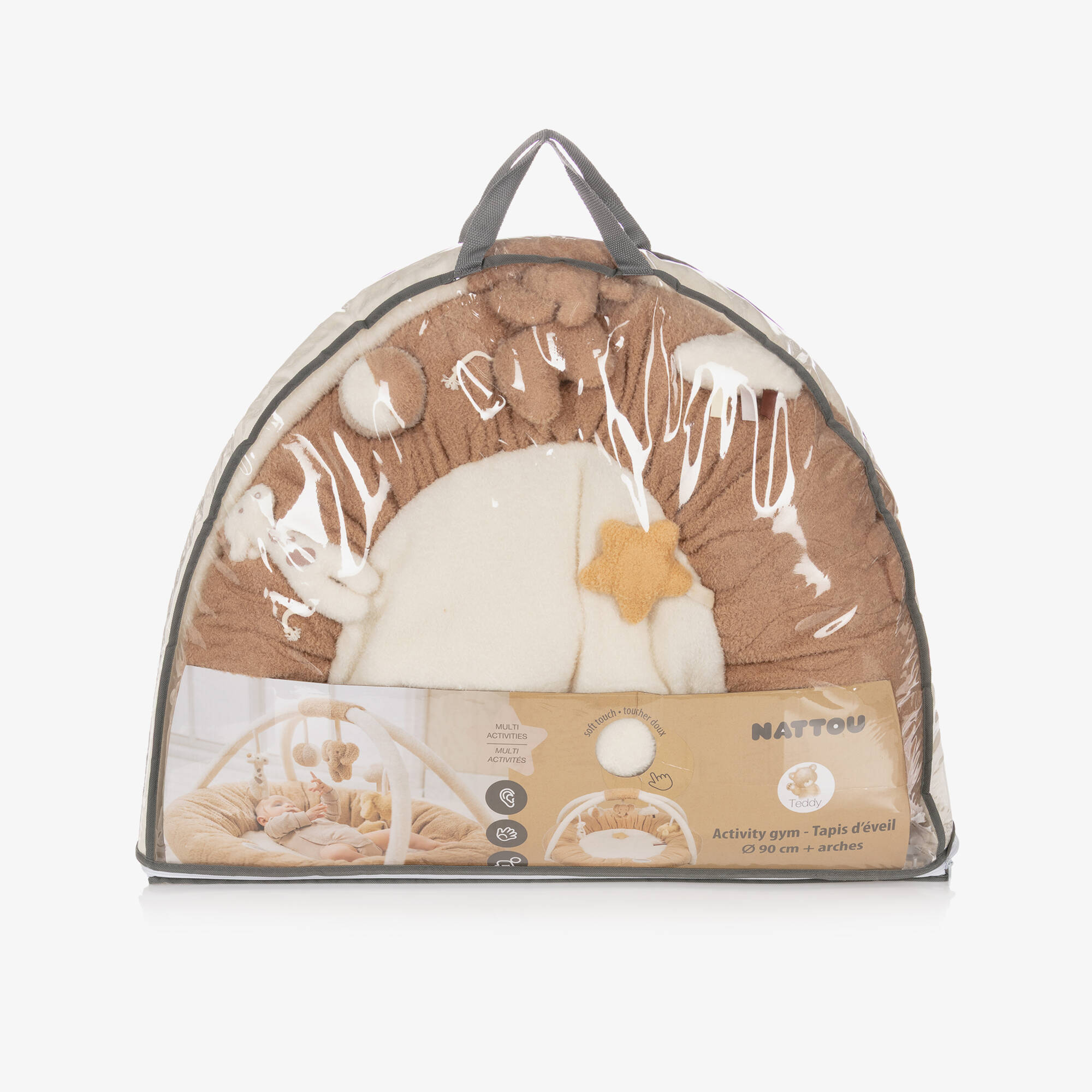 Nattou - Beige Padded Activity Playmat with Soft Toy Arch (90cm ...