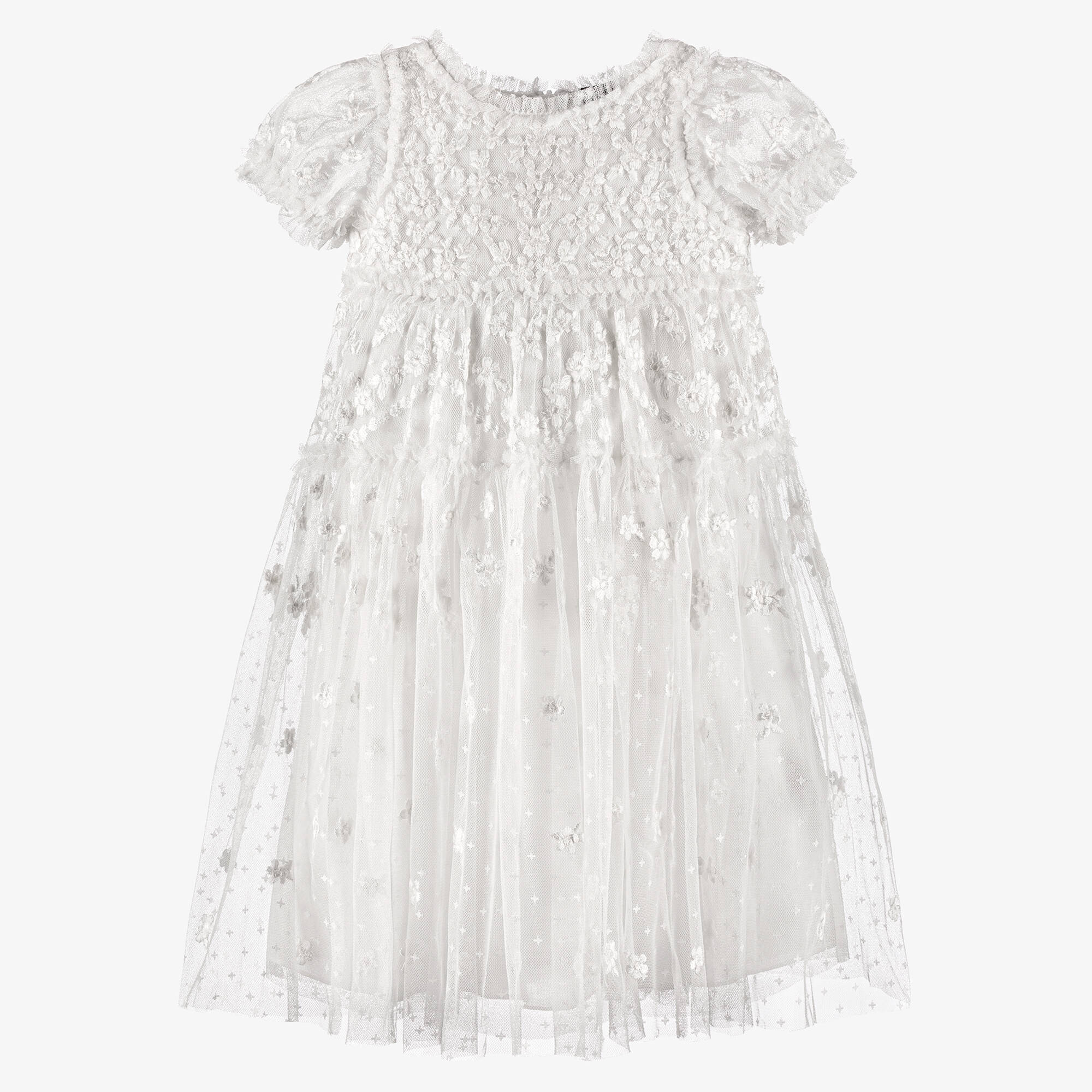 Needle & Thread - Baby Girls White Embroidered Garland Tulle Dress ...