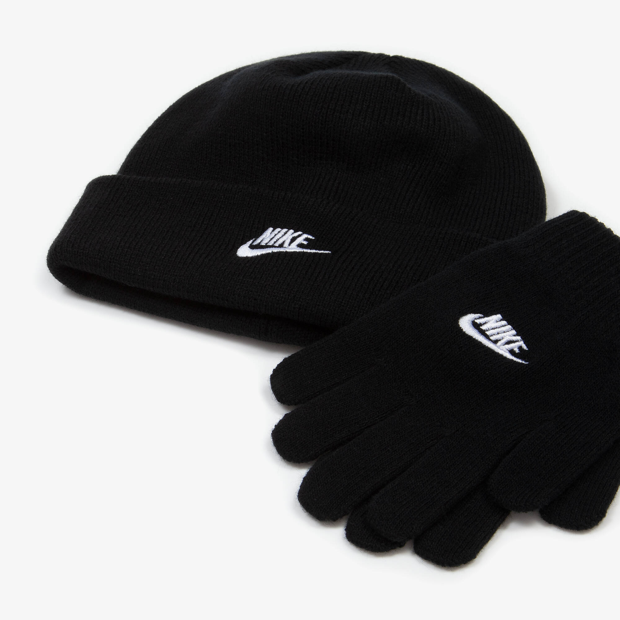 Nike - Black Knitted Swoosh Logo Hat & Gloves Set | Childrensalon