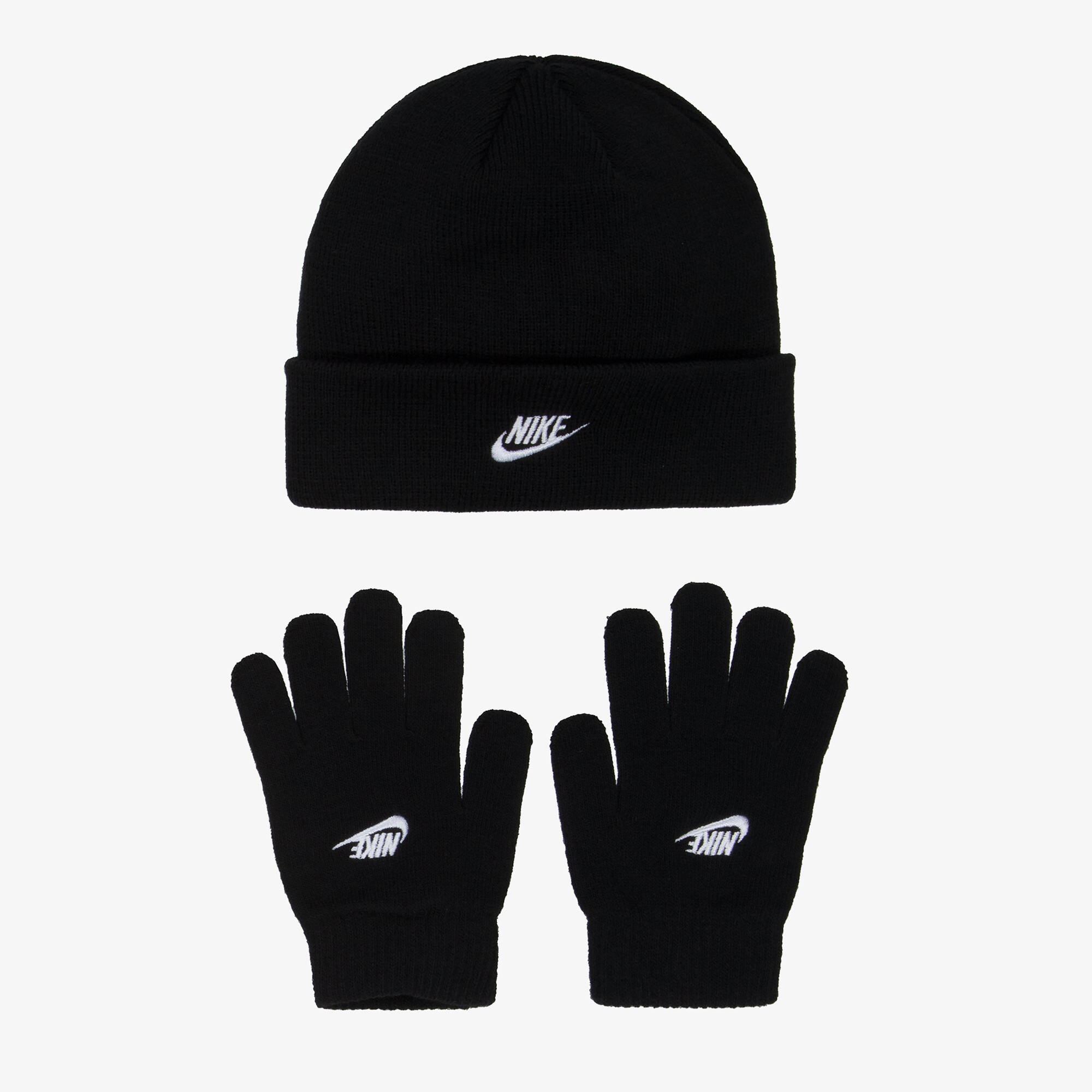 Nike - Black Knitted Swoosh Logo Hat & Gloves Set | Childrensalon
