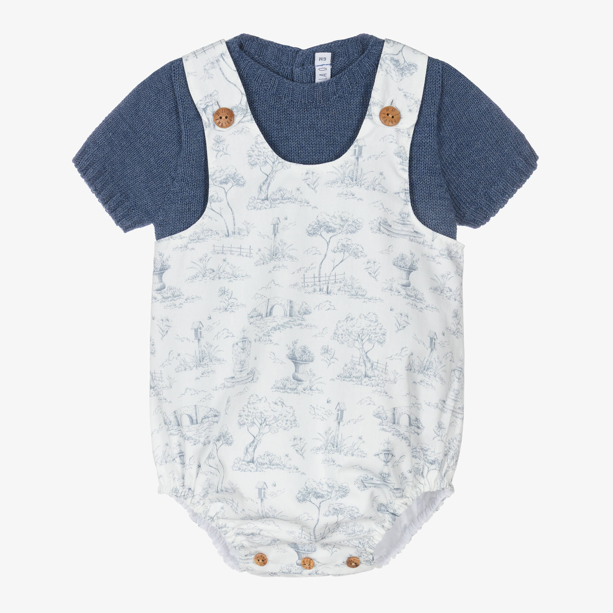 Paloma de la O - Baby Boys Blue & White Cotton Toile de Jouy Shortie ...