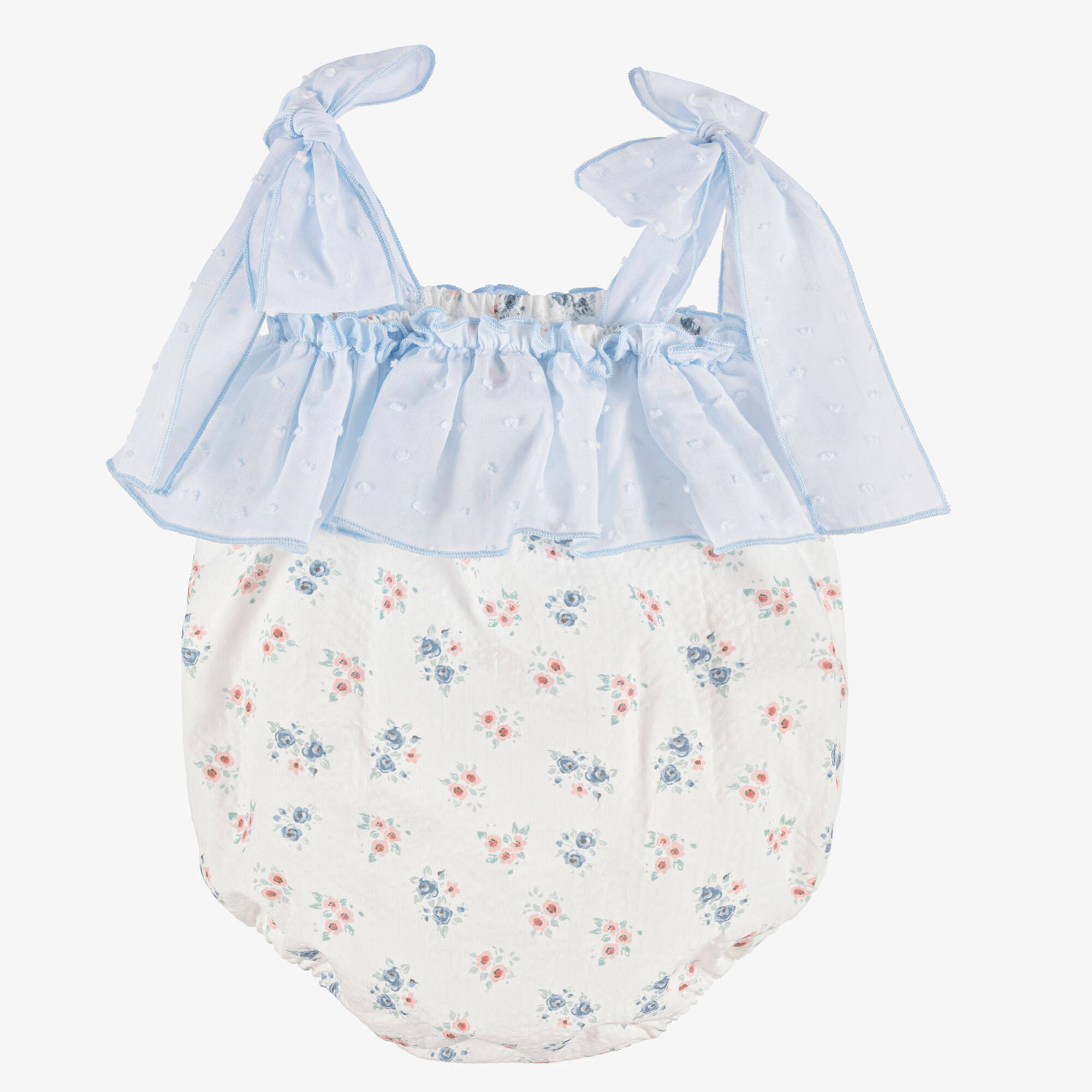 Paloma de la O - Baby Girls Blue Floral Cotton Ruffle Shortie ...