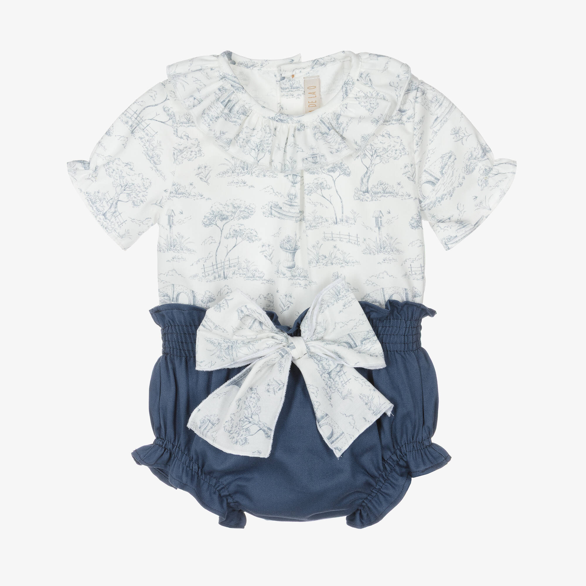 Paloma de la O - Baby Girls Blue & White Cotton Toile De Jouy Shorts ...