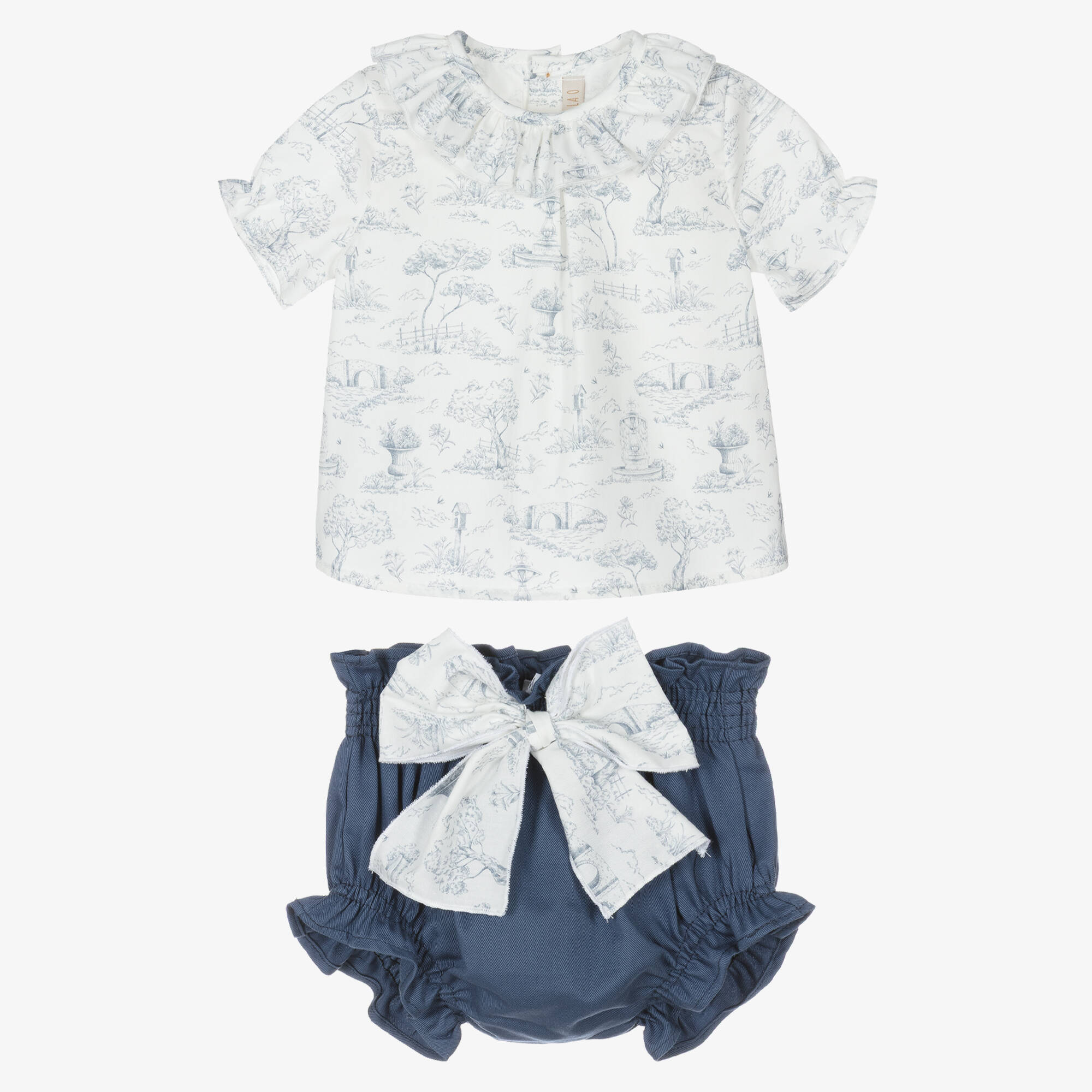 Paloma de la O - Baby Girls Blue & White Cotton Toile De Jouy Shorts ...