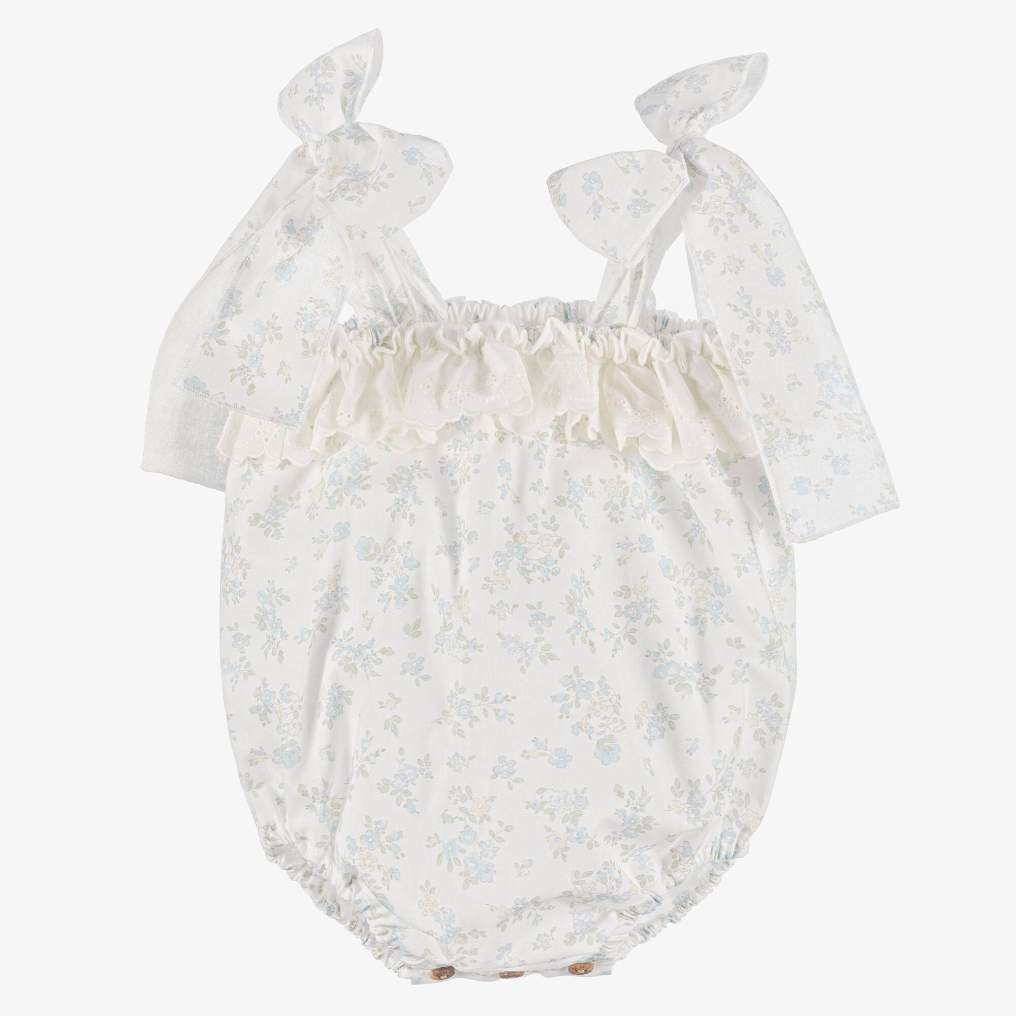 Paloma de la O - Baby Girls Ivory & Blue Floral Cotton Shortie ...