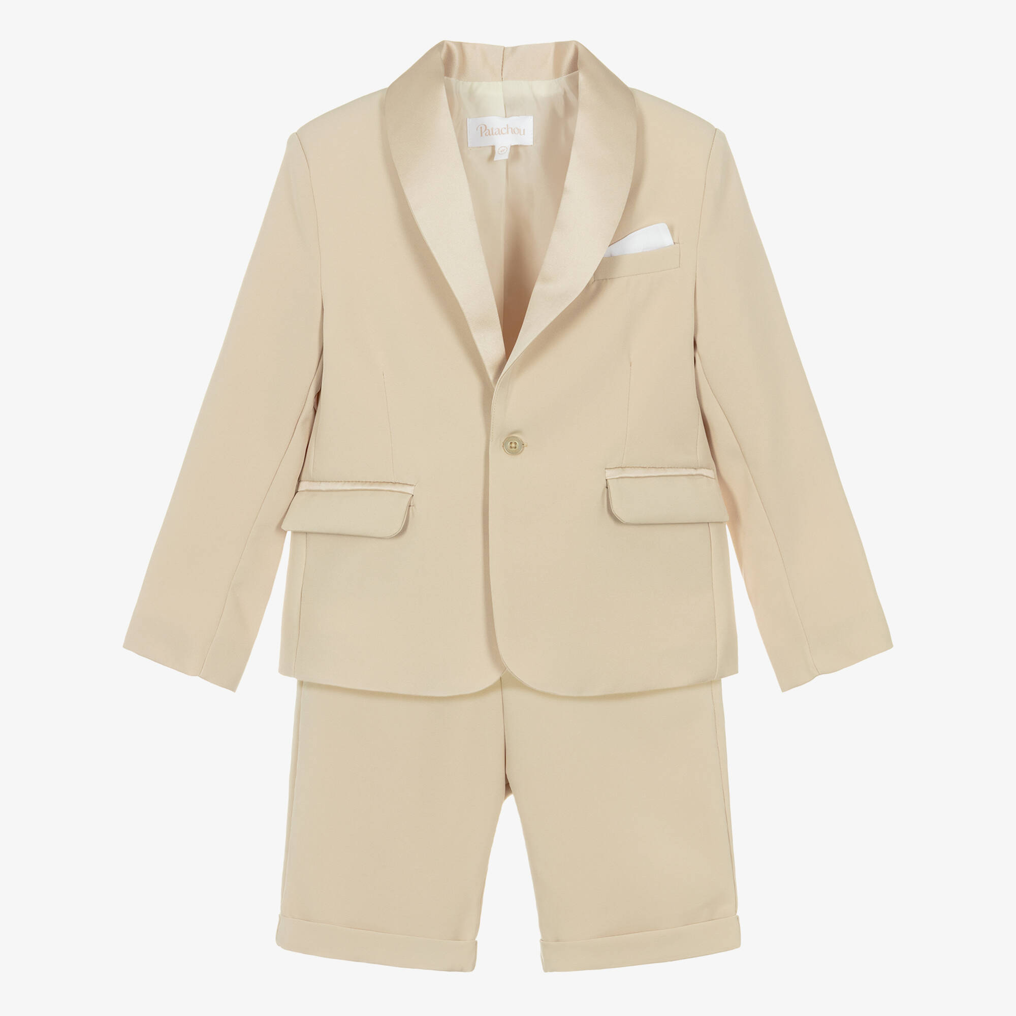 Patachou - Boys Beige Crêpe & Satin Shorts Suit | Childrensalon
