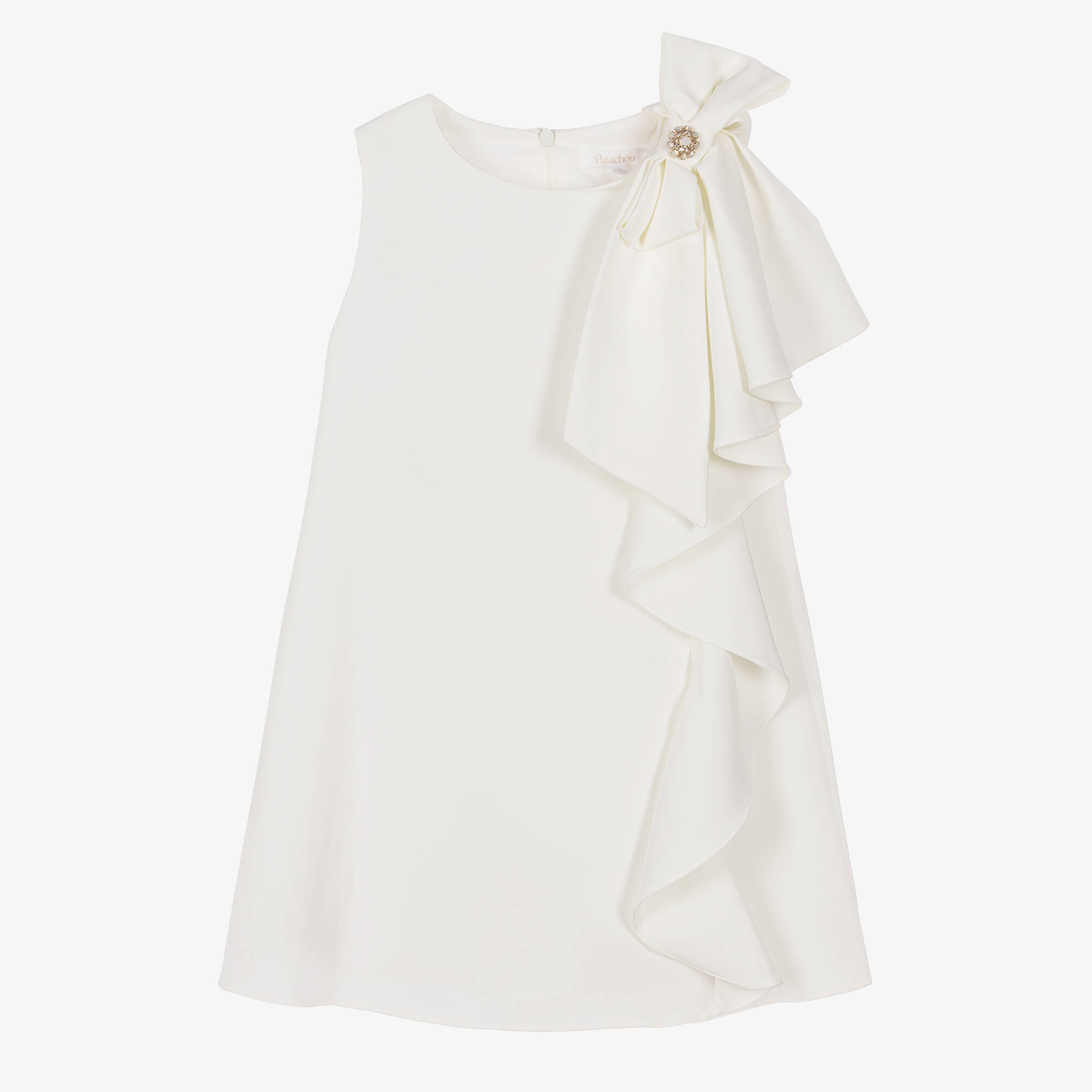 Patachou - Girls Ivory Crêpe Bow Drape Dress | Childrensalon