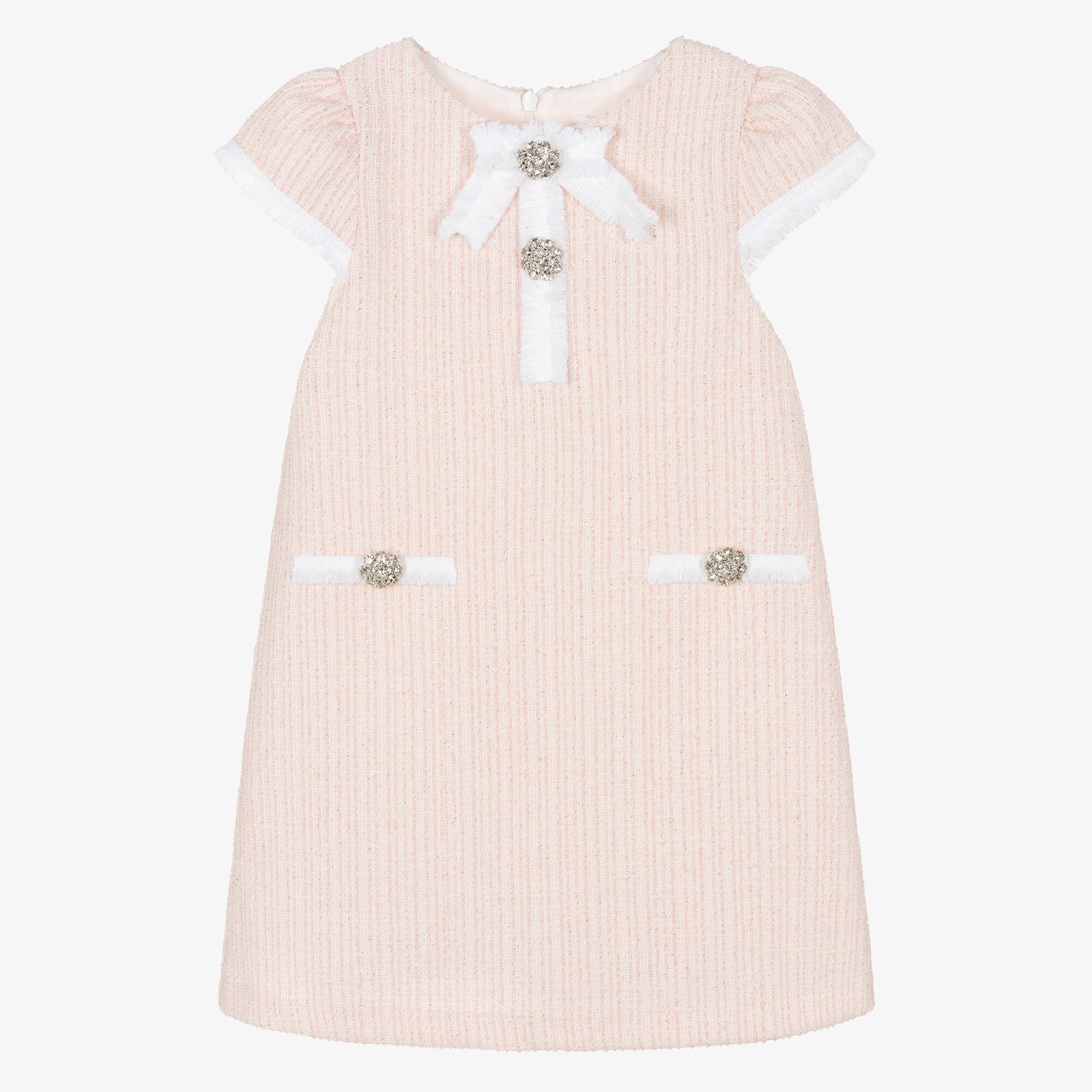 Patachou - Girls Pale Pink Sparkle Tweed Dress | Childrensalon