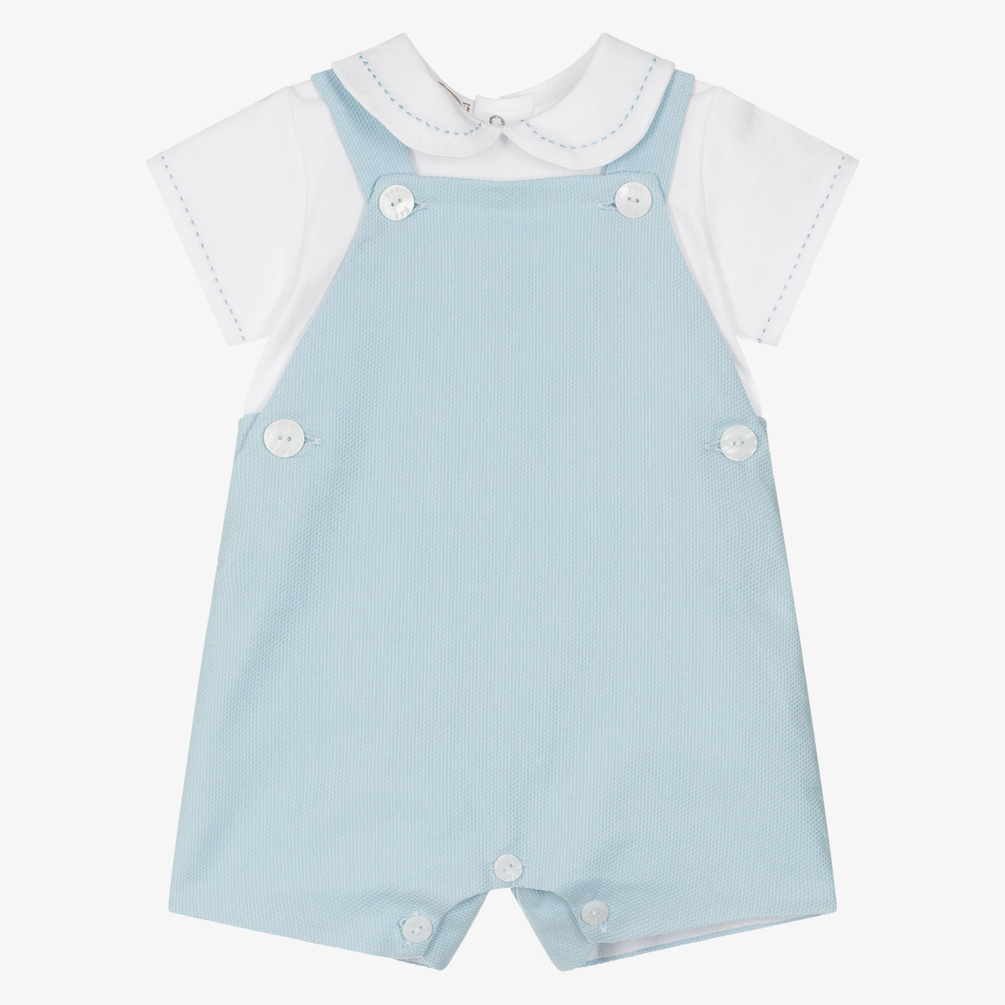 PAZ Rodríguez - Baby Boys Pale Blue Short Dungaree Set | Childrensalon