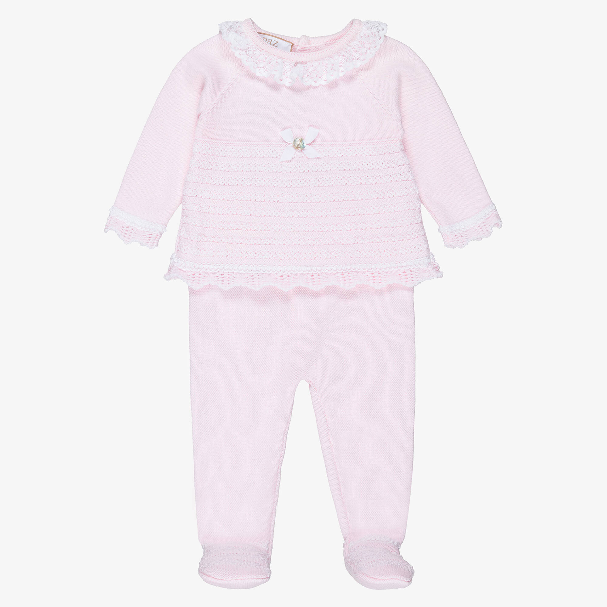 PAZ Rodríguez - Baby Girls Pink Cotton Knit 2 Piece Babygrow ...
