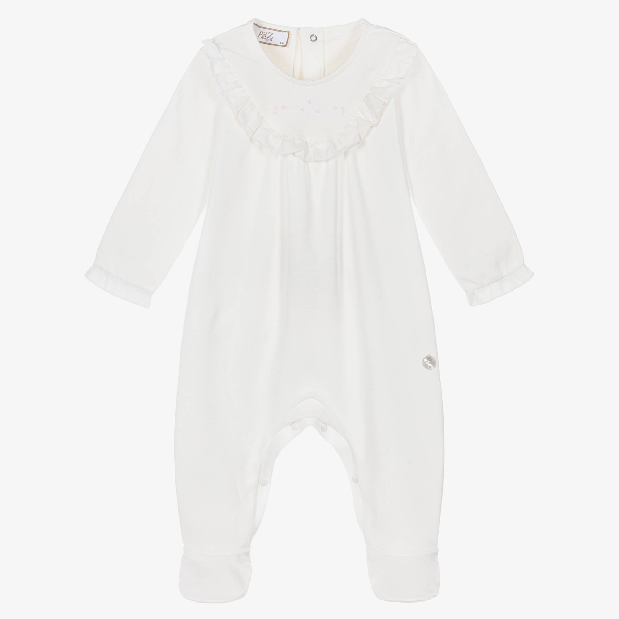 PAZ Rodríguez - Girls Ivory Cotton Jersey Babygrow with Ruffled Trim ...