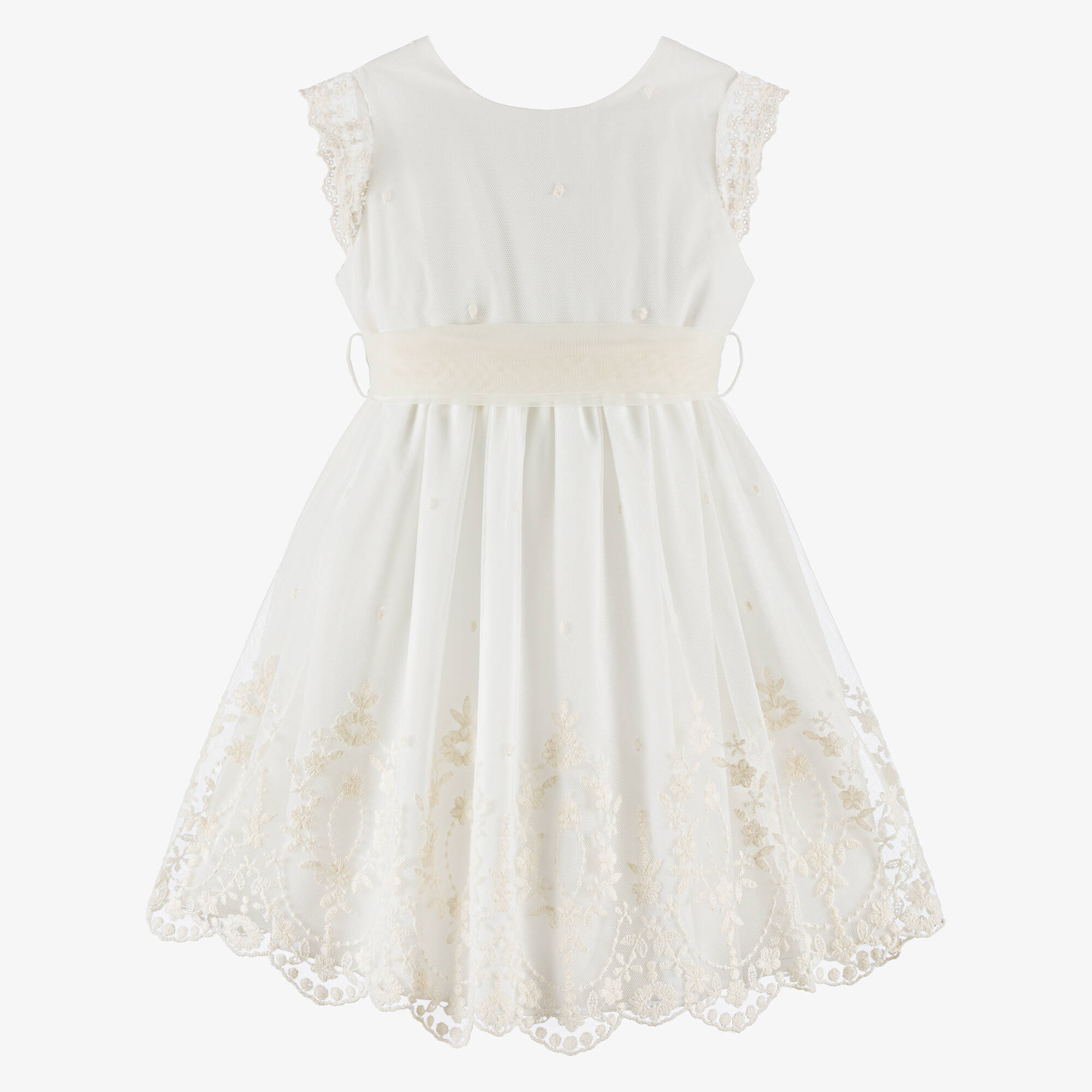 PAZ Rodríguez - Girls Ivory Embroidered Tulle Dress with Sash ...