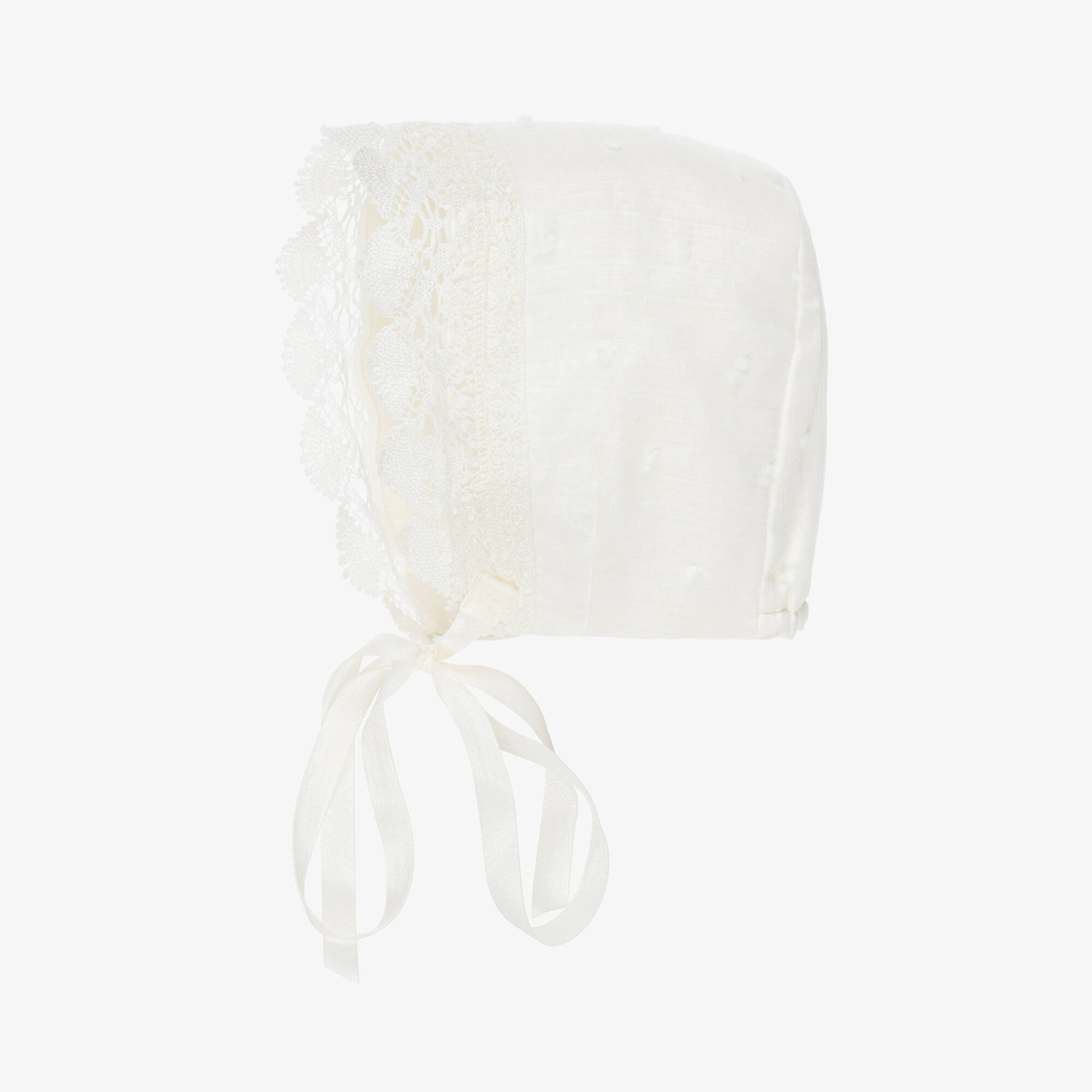 PAZ Rodríguez - Ivory Cotton Baby Bonnet with Lace Trim | Childrensalon