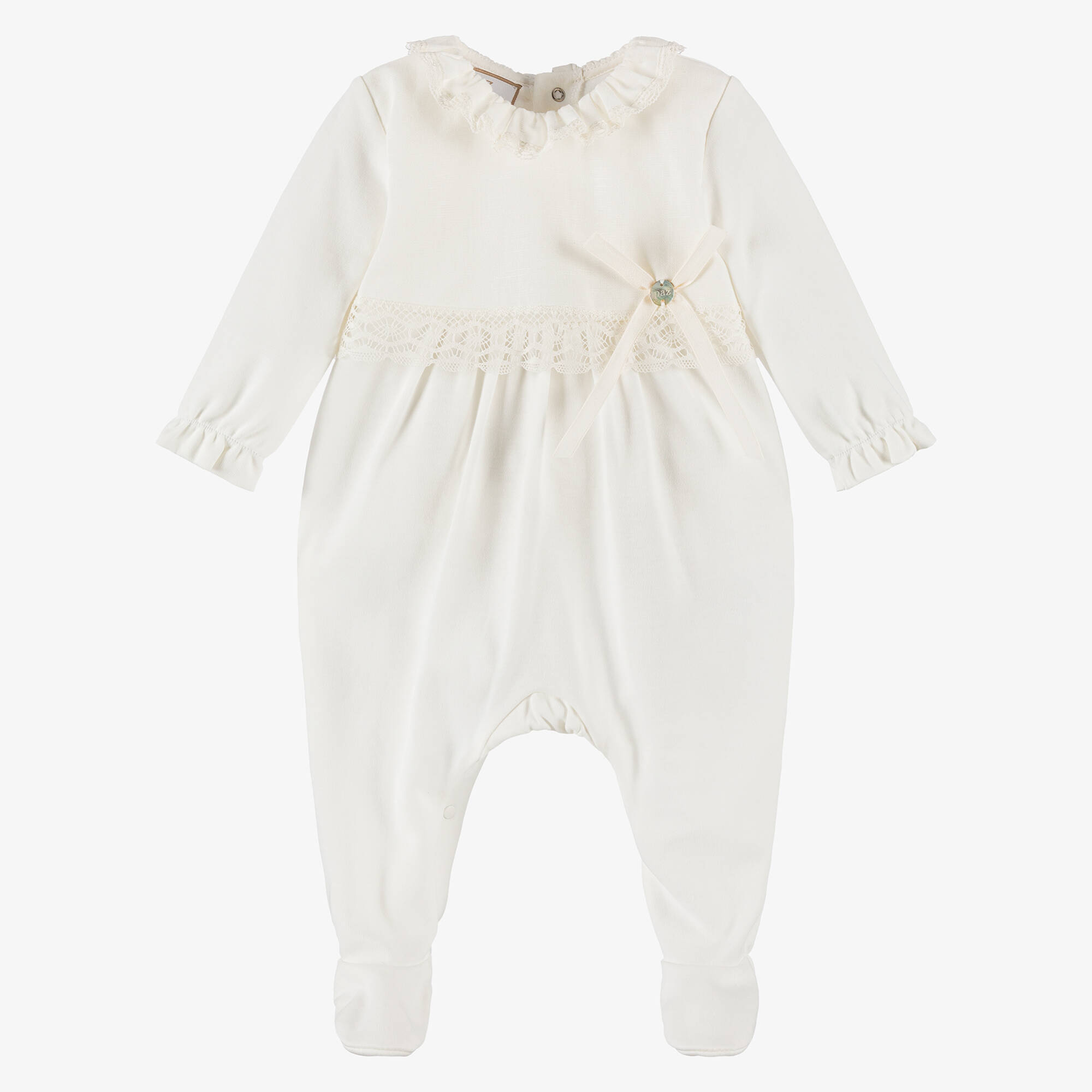 PAZ Rodríguez - Ivory Cotton Jersey Babygrow with Ruffle Collar ...