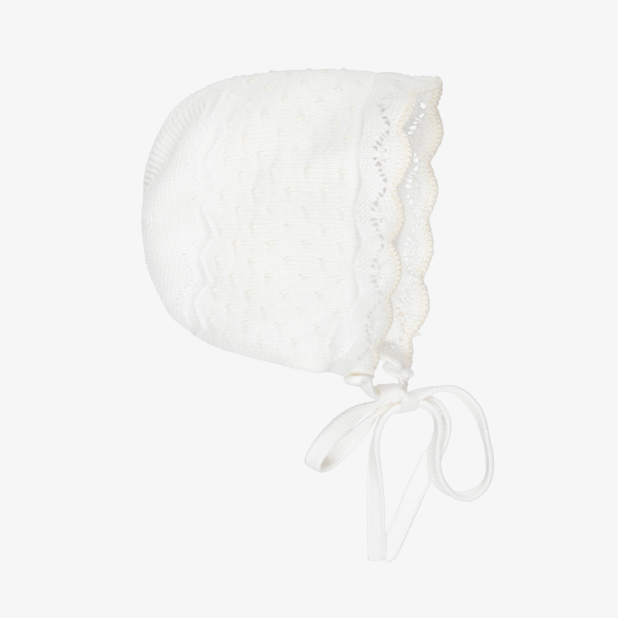 PAZ Rodríguez - Ivory Cotton Knit Baby Bonnet with Knot Stitch Detail ...