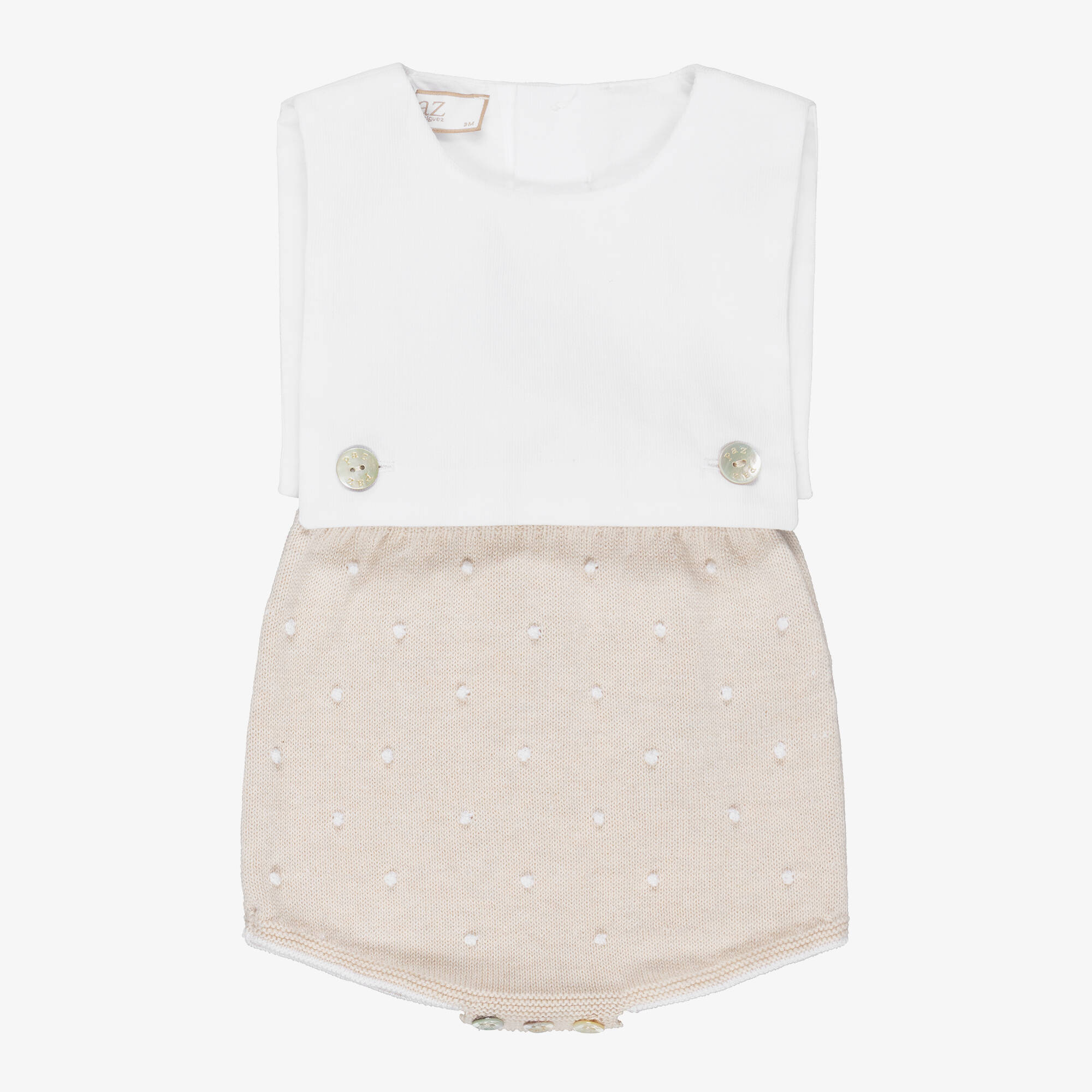 PAZ Rodríguez - White & Beige Cotton Baby Shortie | Childrensalon