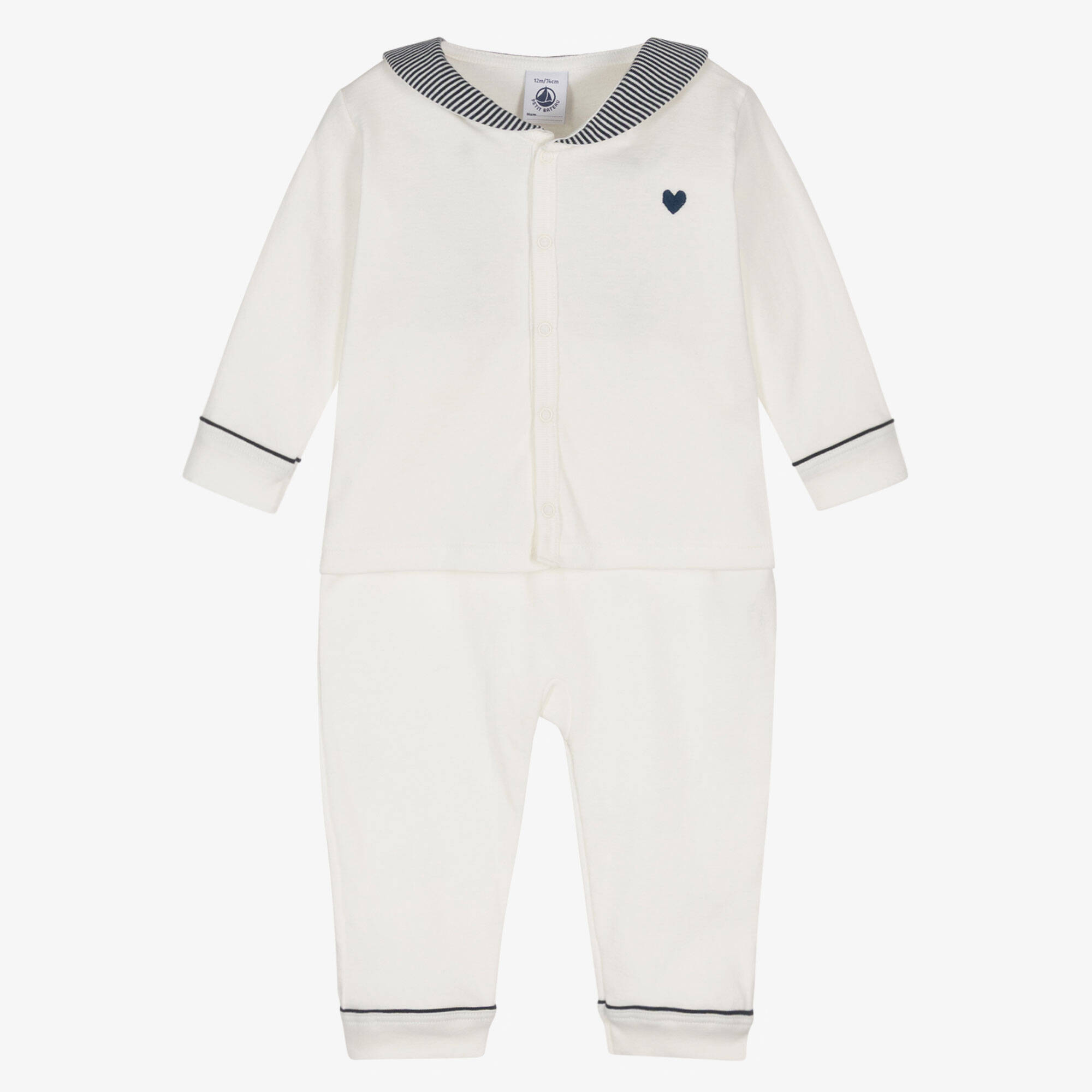Petit Bateau - Boys Ivory Cotton Pyjamas with Sailor Collar | Childrensalon