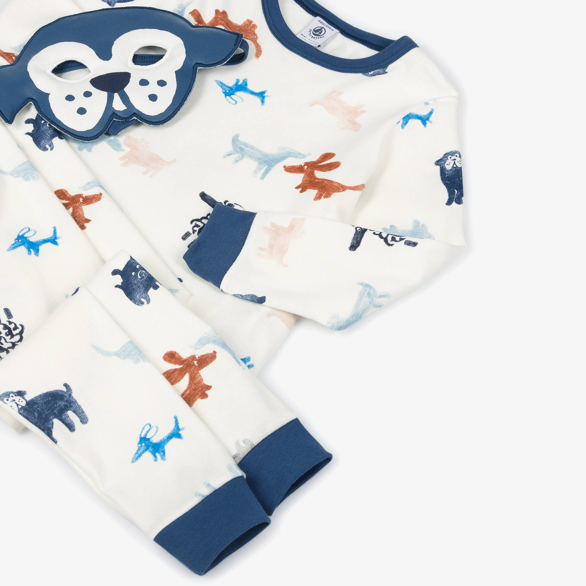 Petit Bateau - Boys Ivory & Blue Dog Print Pyjamas with Mask ...