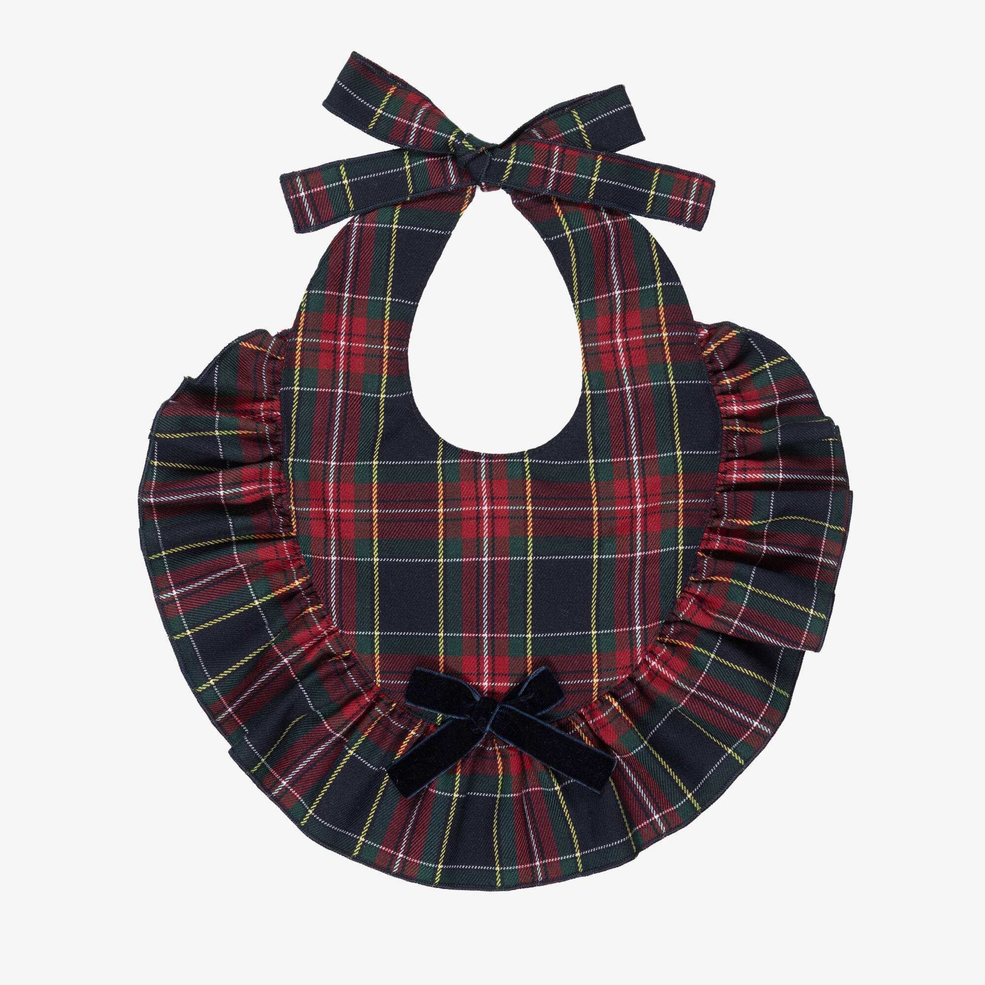 Phi Clothing - Baby Girls Red & Blue Tartan Frilly Bib with Velvet Bow ...