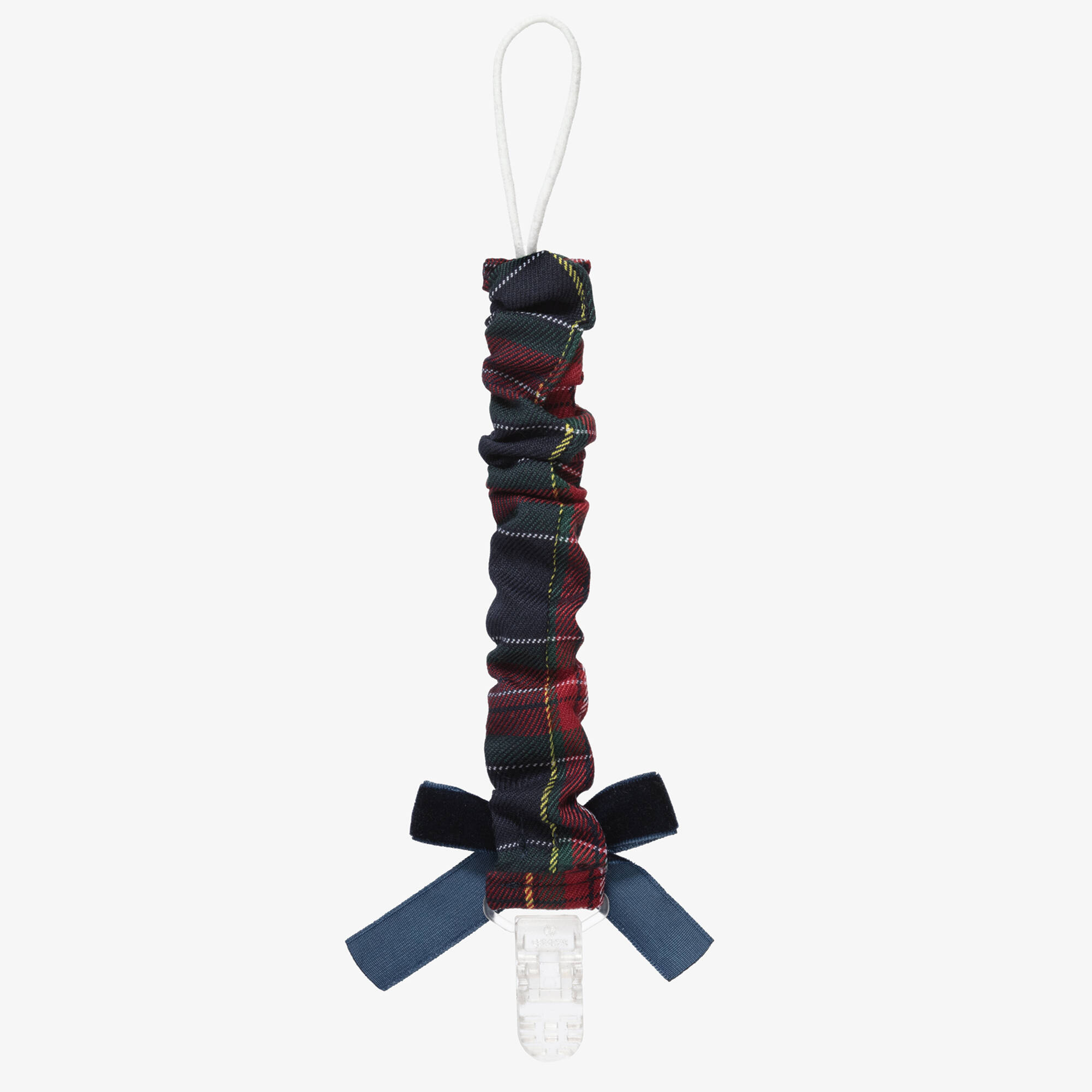 Phi Clothing - Baby Girls Red Tartan Dummy Clip with Blue Velvet Bow ...