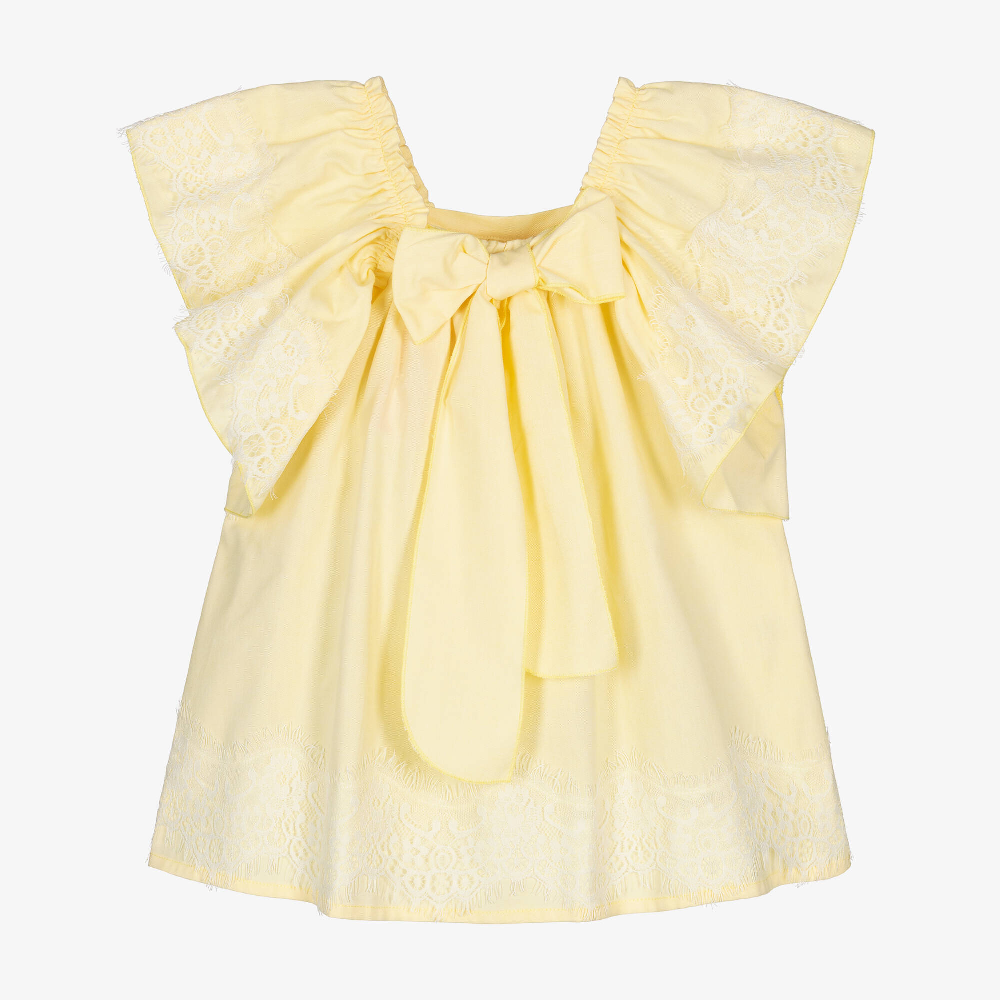 Phi Clothing - Girls Pale Yellow Cotton Dress with Lace Trims ...