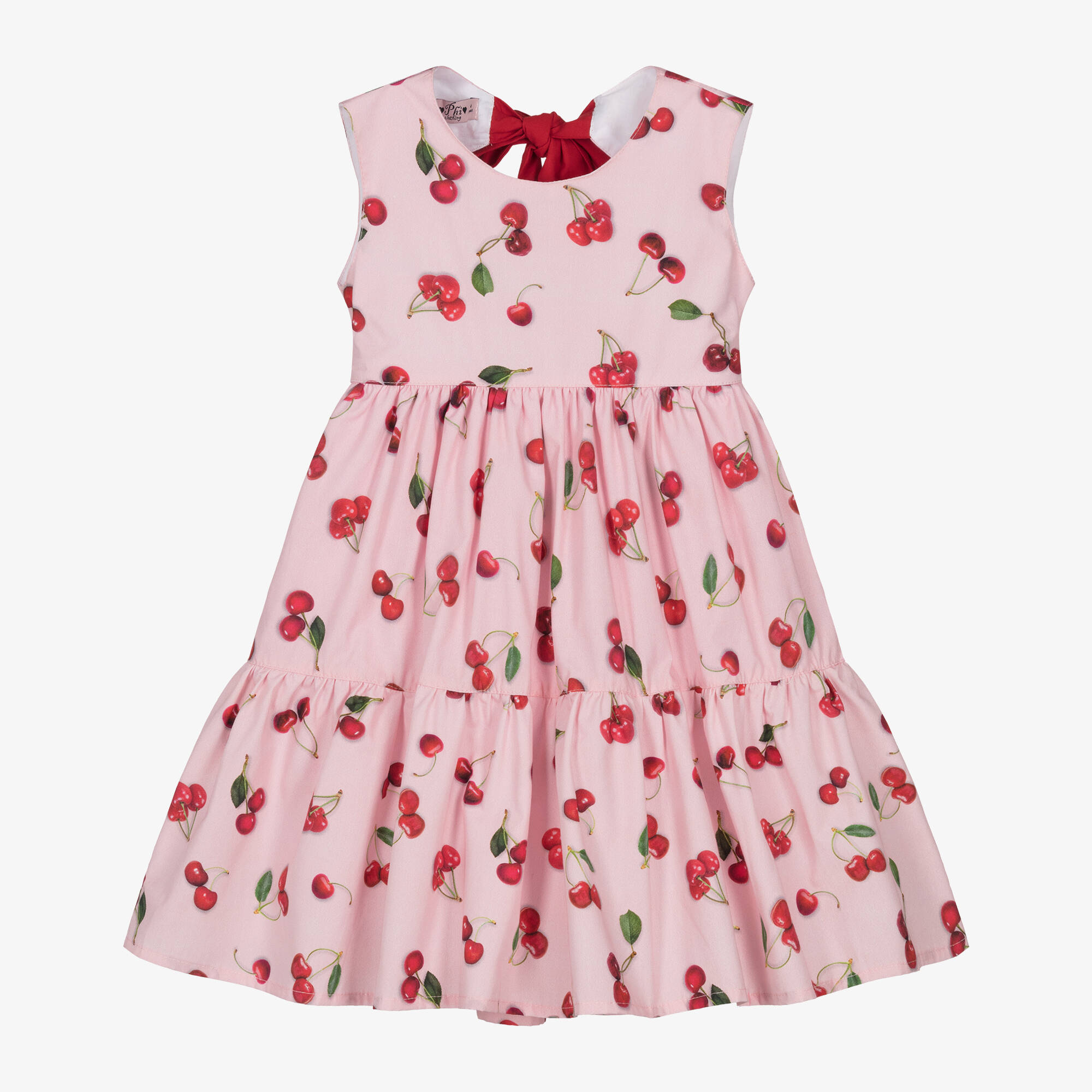 Phi Clothing - Girls Pink Cotton Dress with Red Cherry Print ...