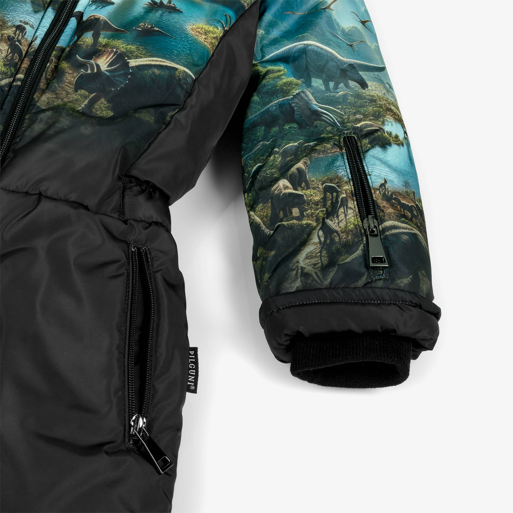 Pilguni - Boys Black Dinosaur Print Snowsuit | Childrensalon
