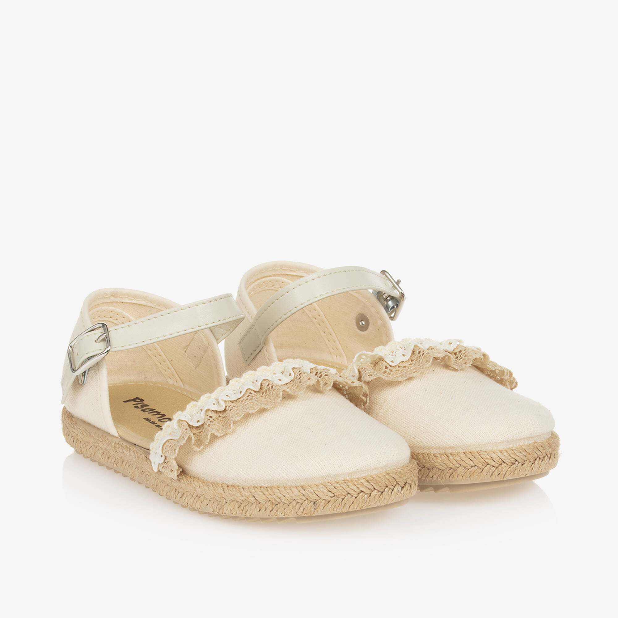 Pisamonas - Girls Beige Lacy Espadrilles | Childrensalon