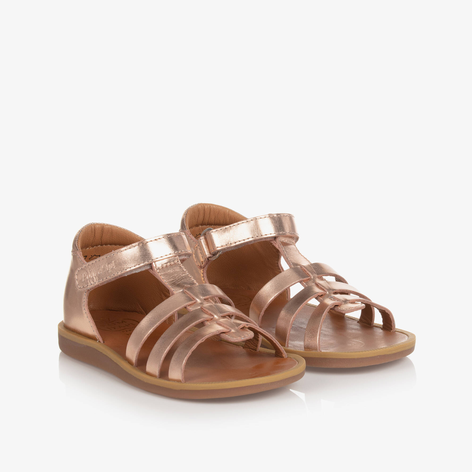 Pom d'Api - Girls Rose Gold Leather Velcro Sandals | Childrensalon