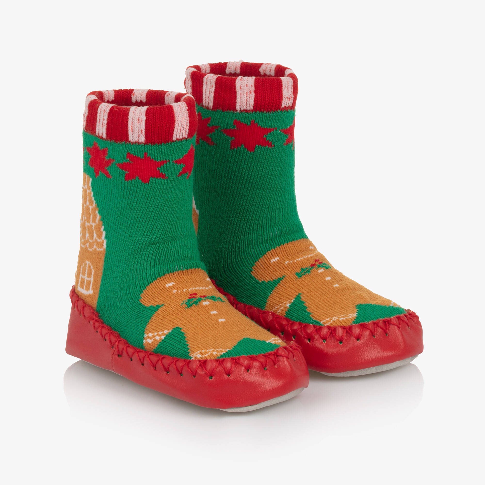 Powell Craft - Red & Green Gingerbread Baby Slipper Socks | Childrensalon