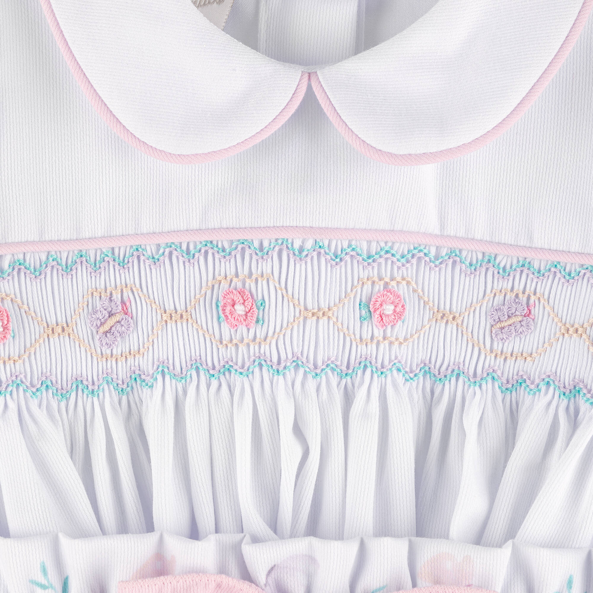 Pretty Originals - Girls White Hand-Smocked Buster Suit | Childrensalon