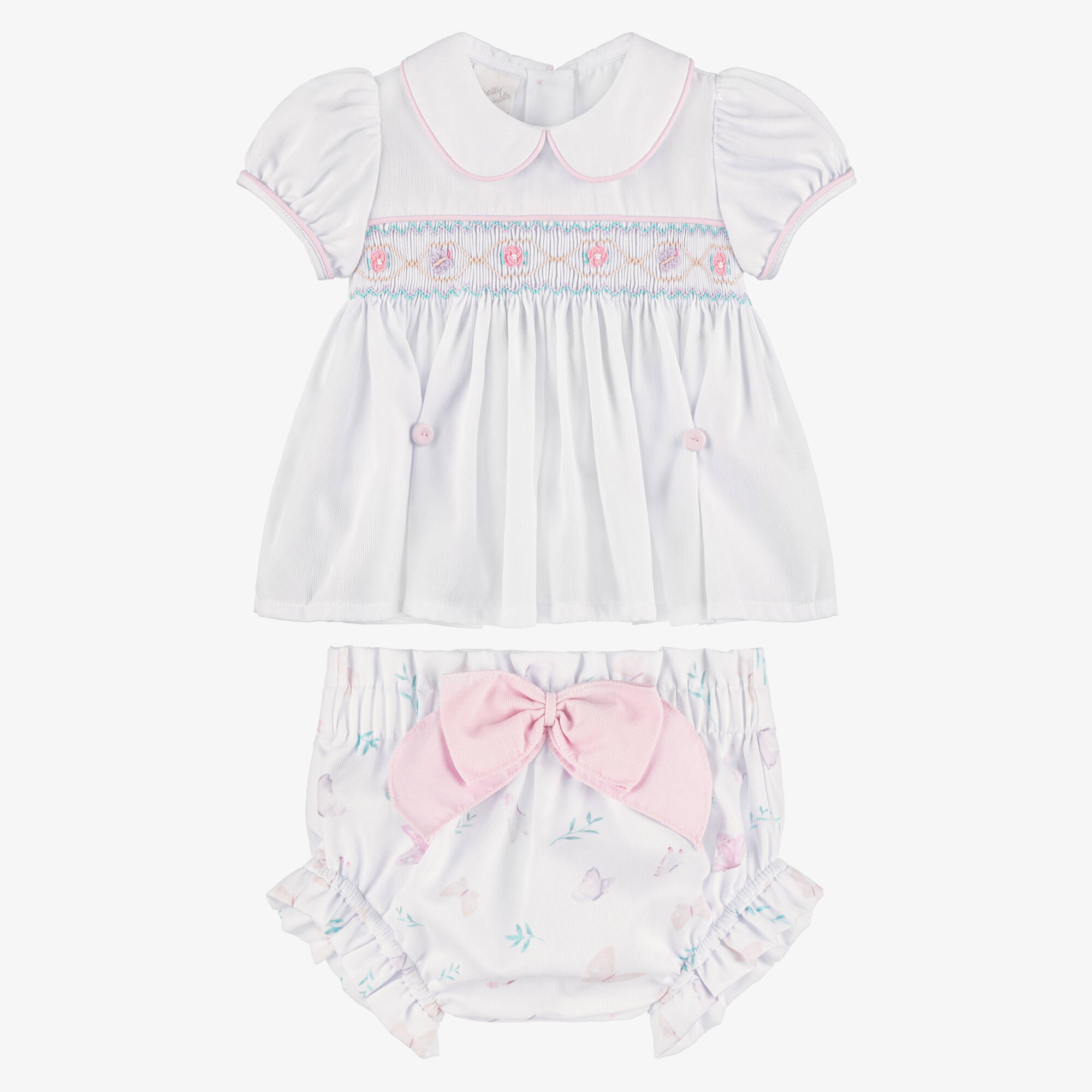 Pretty Originals - Girls White Hand-Smocked Buster Suit | Childrensalon