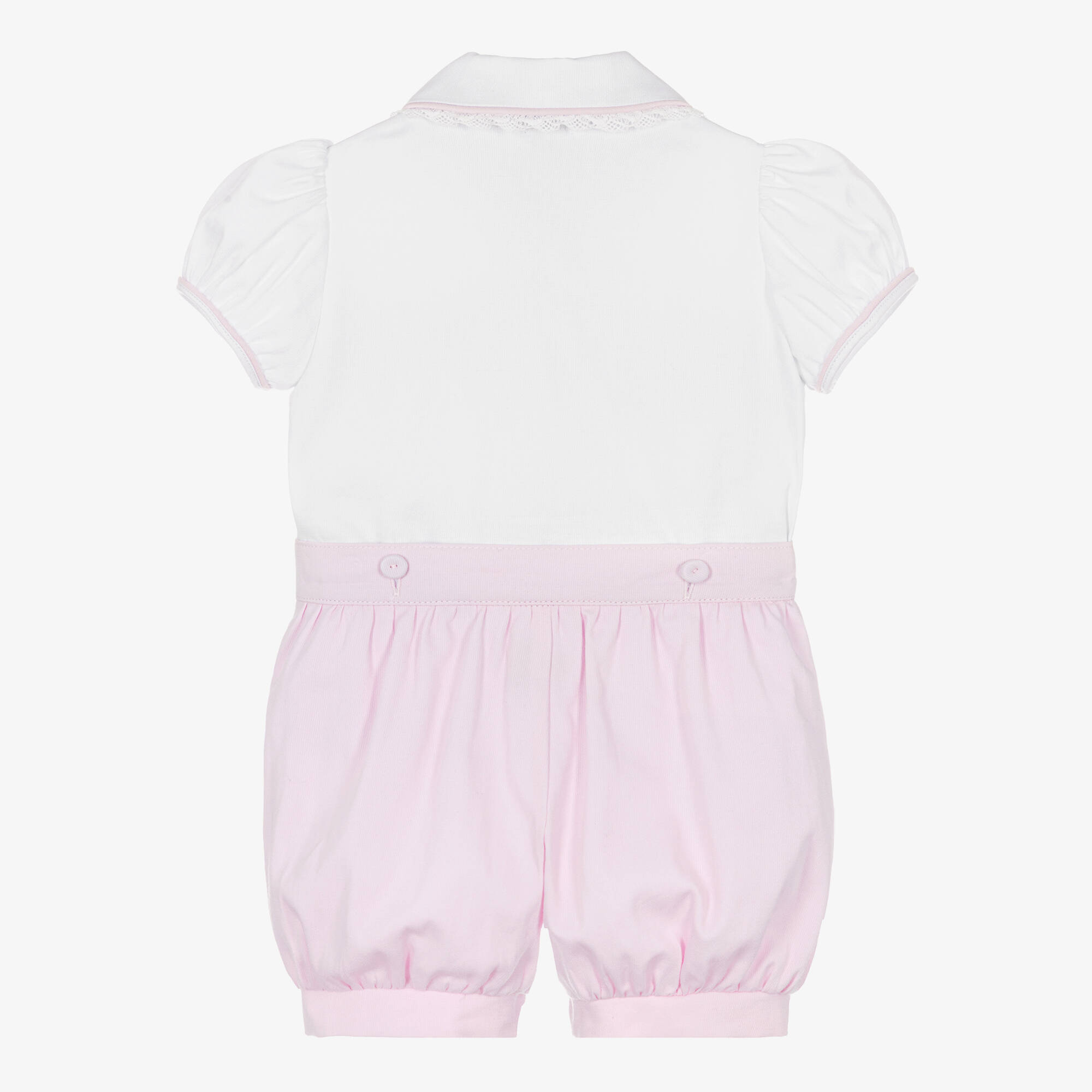 Pretty Originals - Girls White & Pink Hand-Smocked Cotton Buster Suit ...