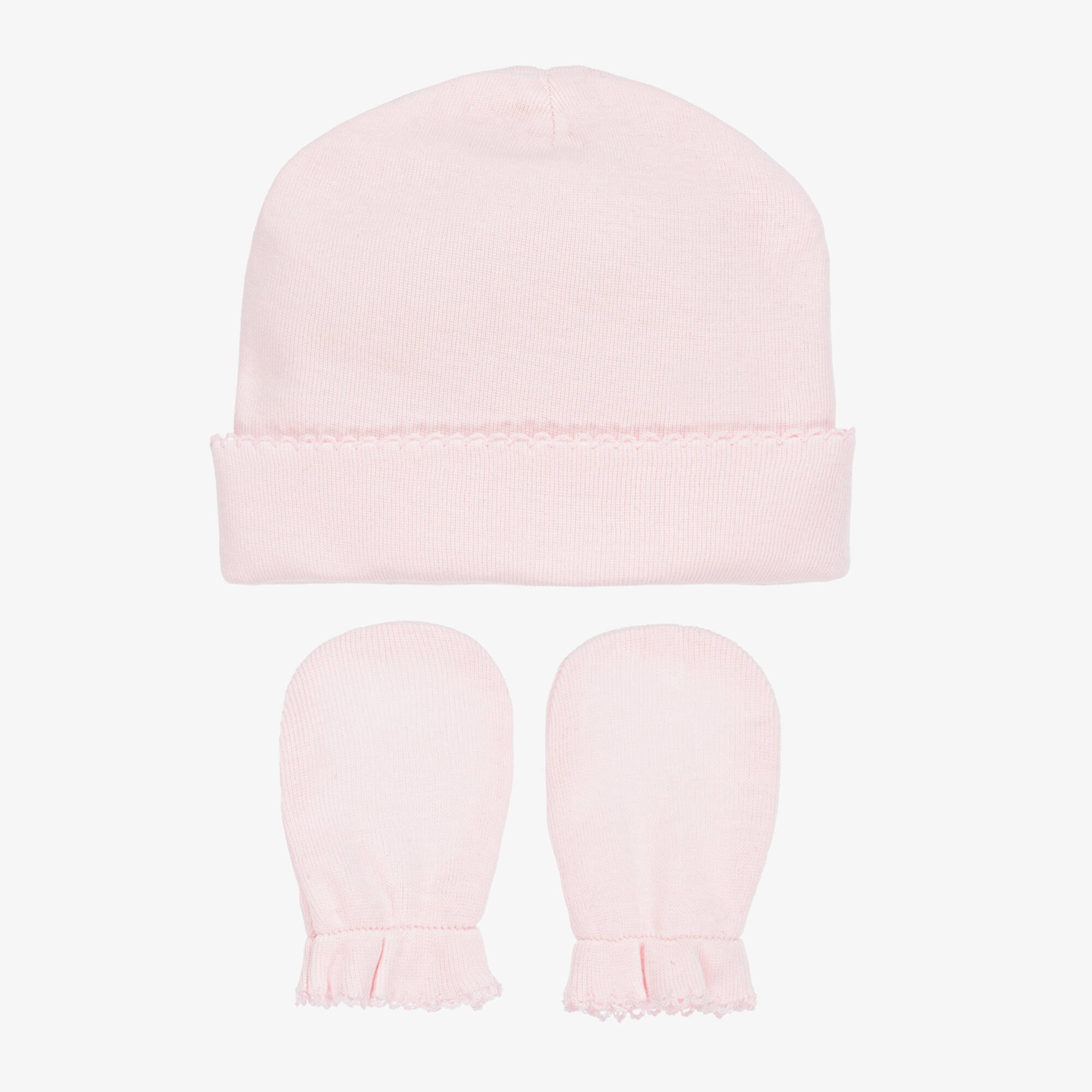 Pureté Du... Bébé - Pale Pink Cotton Baby Hat & Mittens Set | Childrensalon