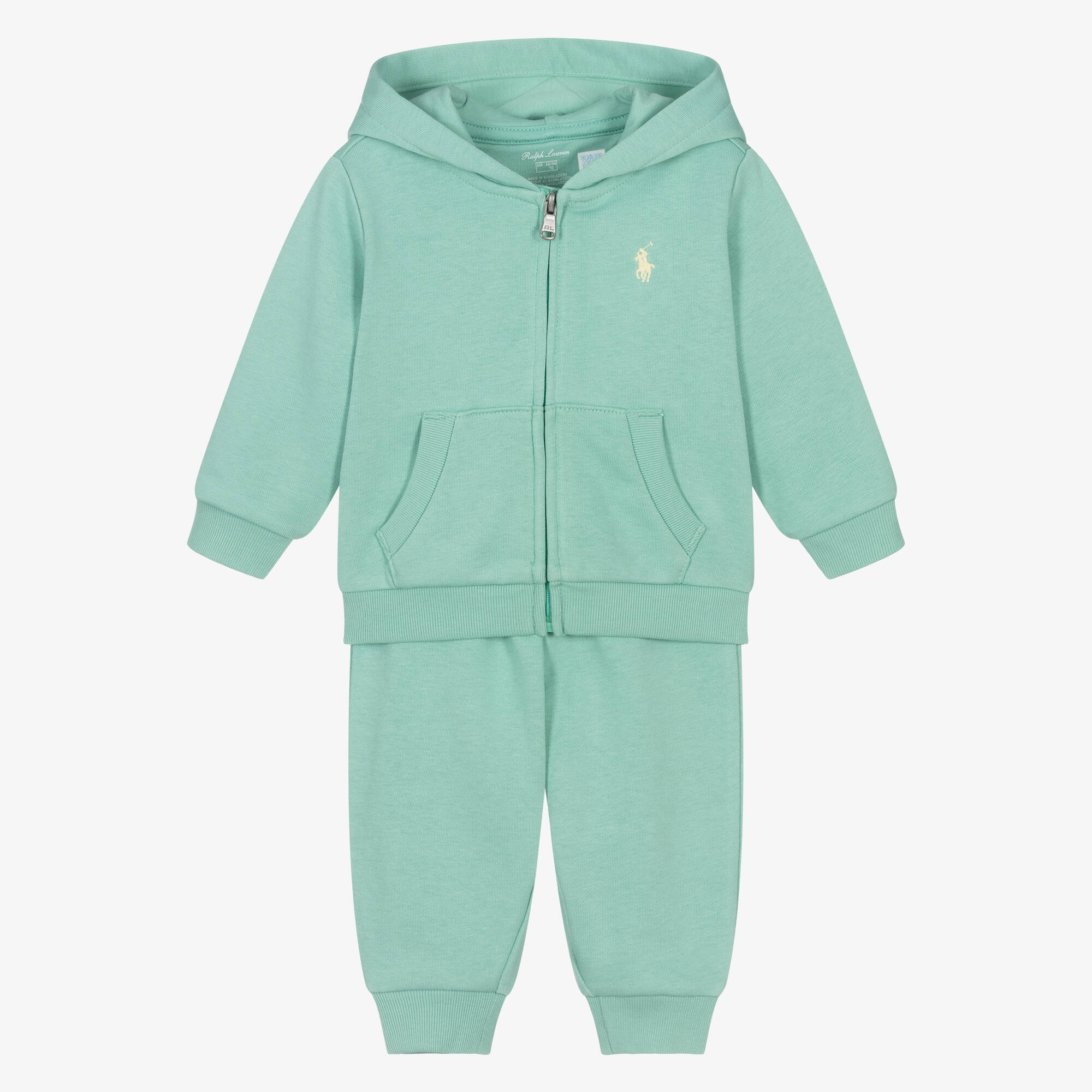 Ralph Lauren - Baby Boys Green Pony Logo Hooded Tracksuit | Childrensalon