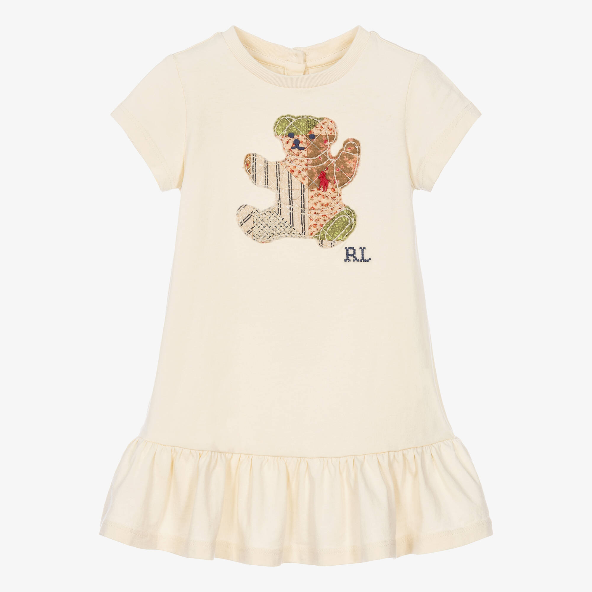 Ralph Lauren - Baby Girls Pale Beige Cotton Patchwork Bear Dress ...