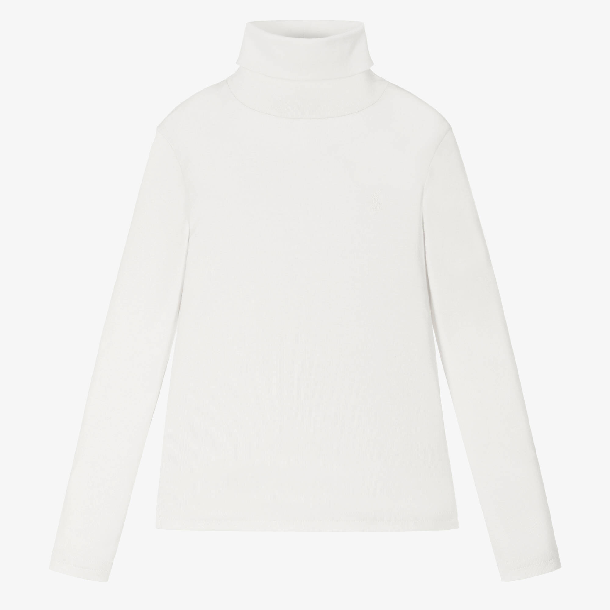 Ralph Lauren - Girls White Cotton Roll Neck | Childrensalon