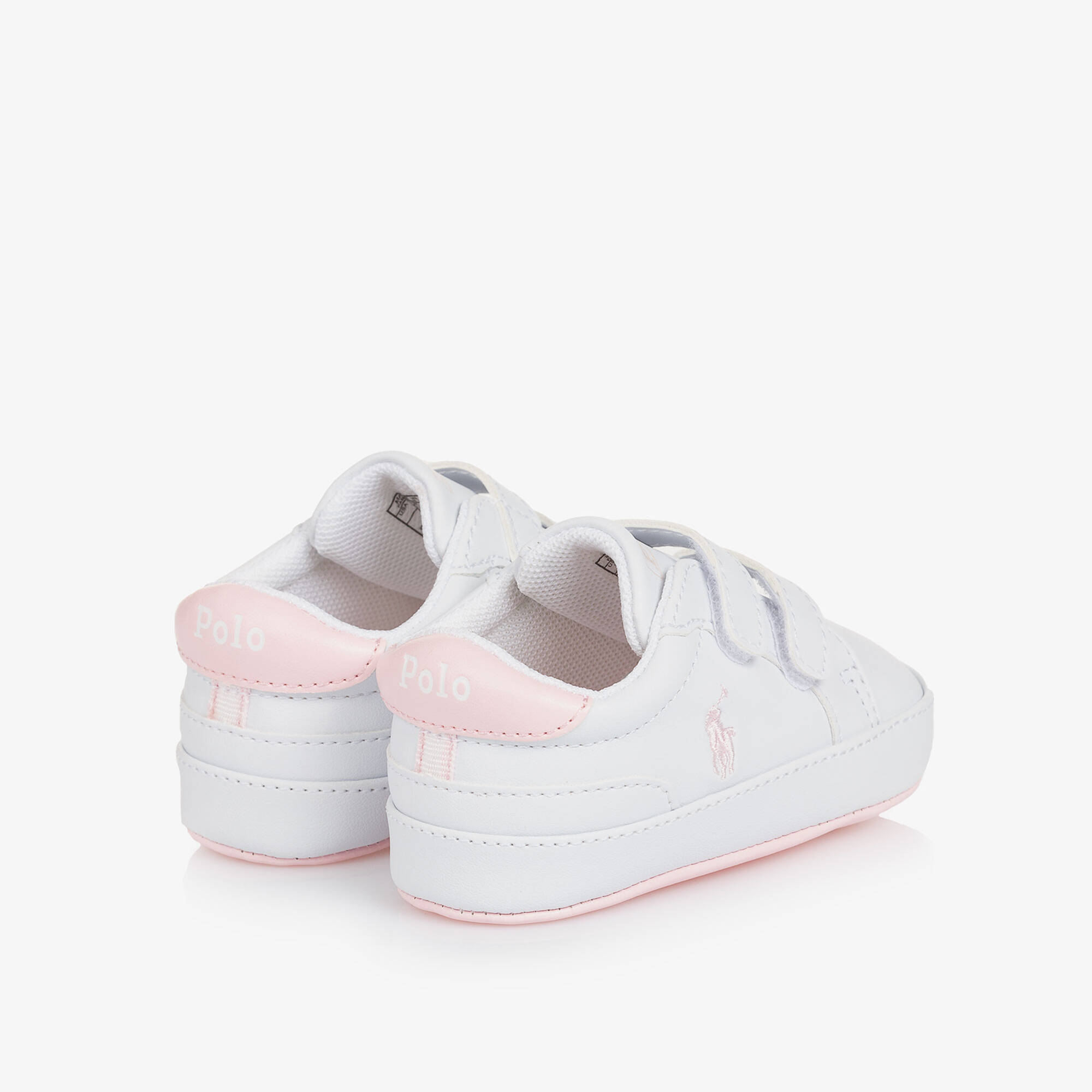 Ralph Lauren - White & Pink Faux Leather Pre-Walker Trainers ...