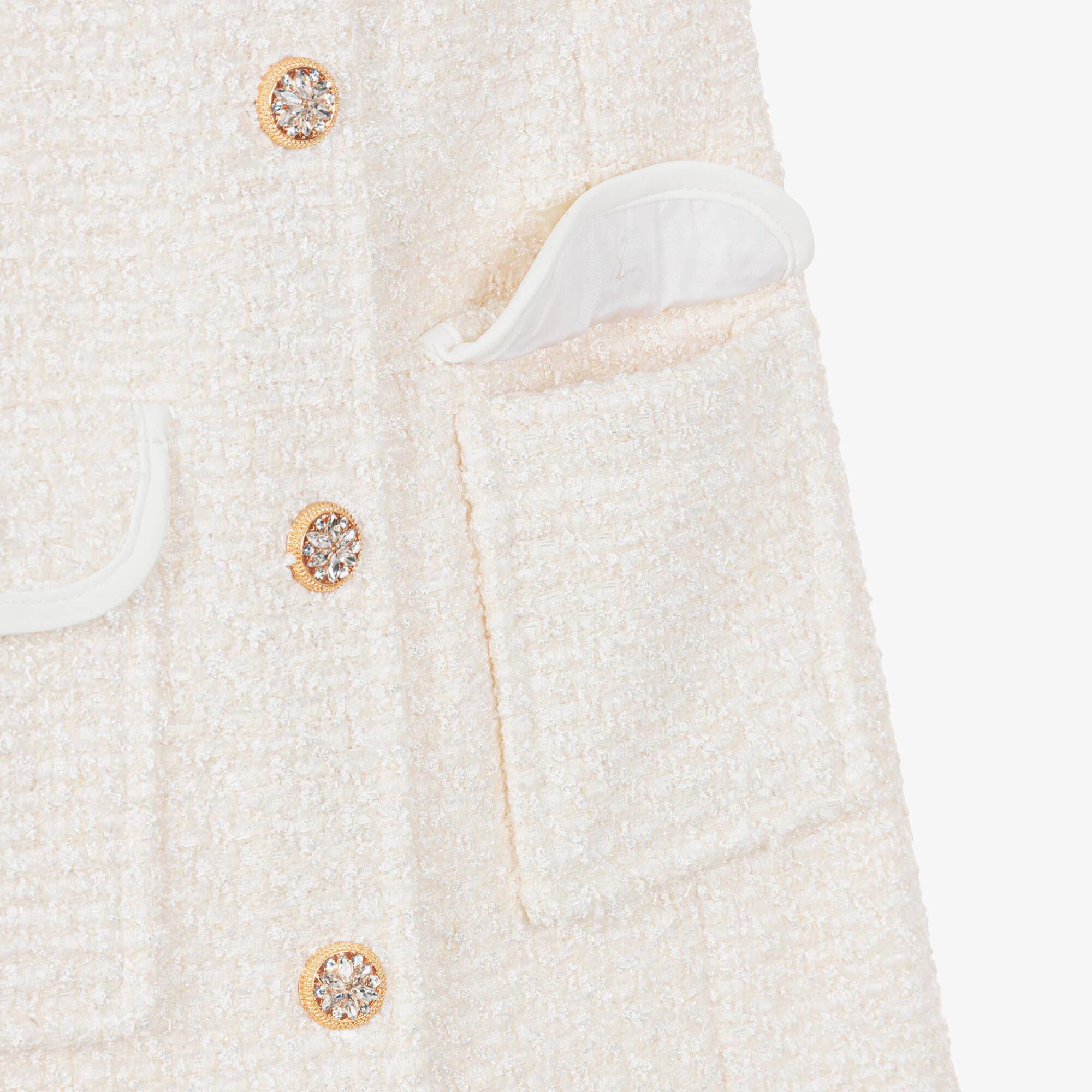 Romano Girls Ivory Tweed Dress With Diamanté Buttons Childrensalon