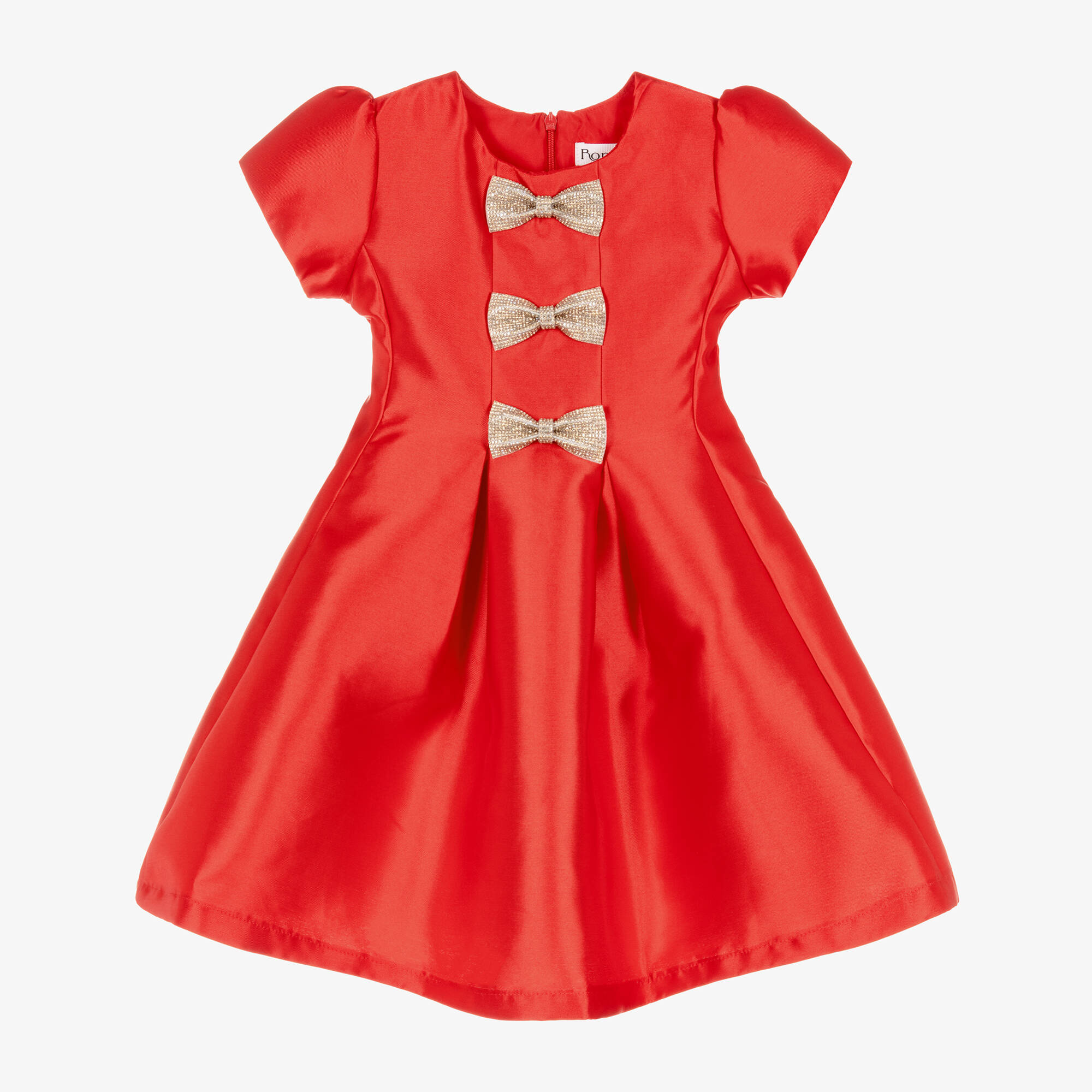 Romano - Girls Red Satin Dress with Diamanté Bows | Childrensalon