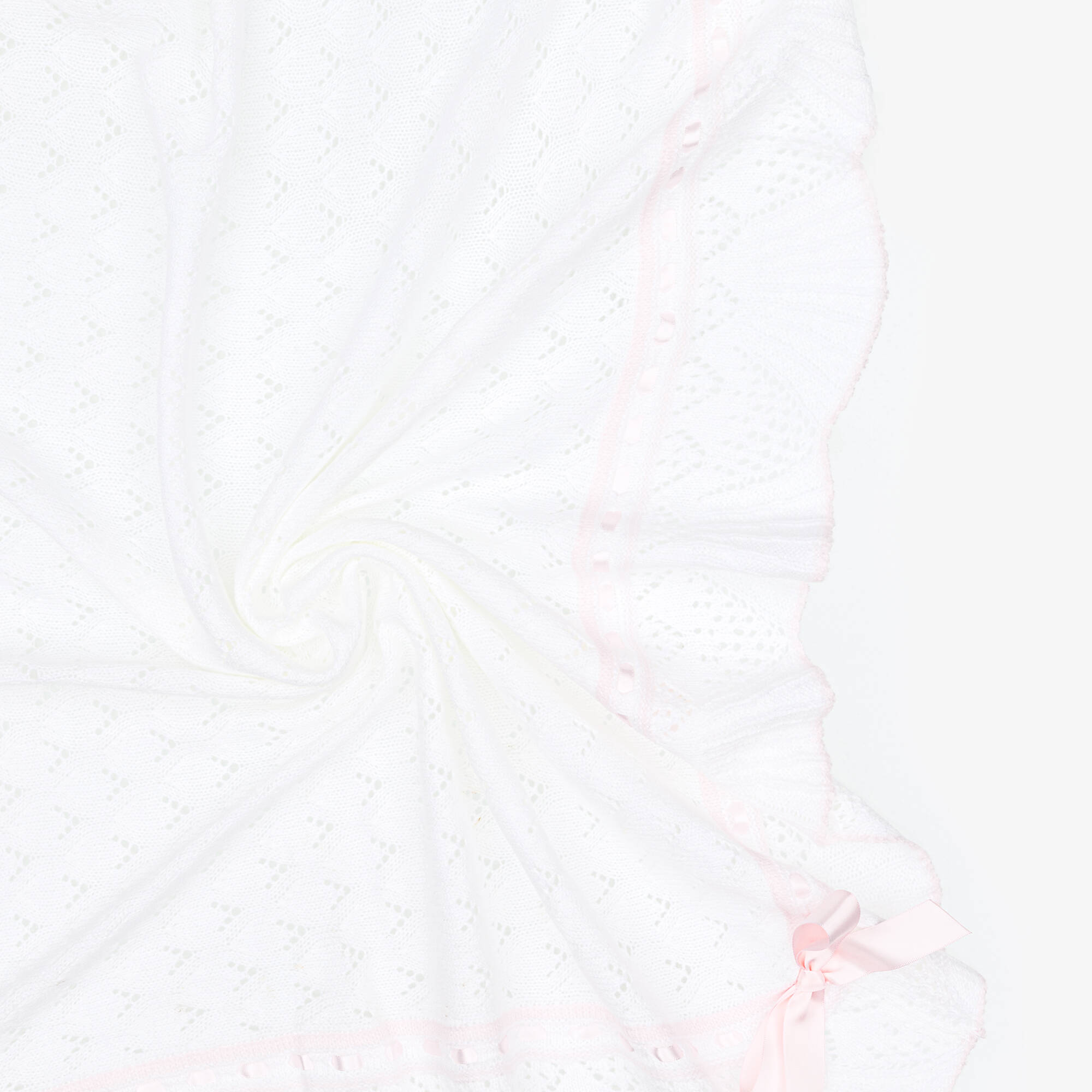 Sarah Louise - Ivory Knitted Baby Blanket with Pink Ribbon Trim (120cm ...