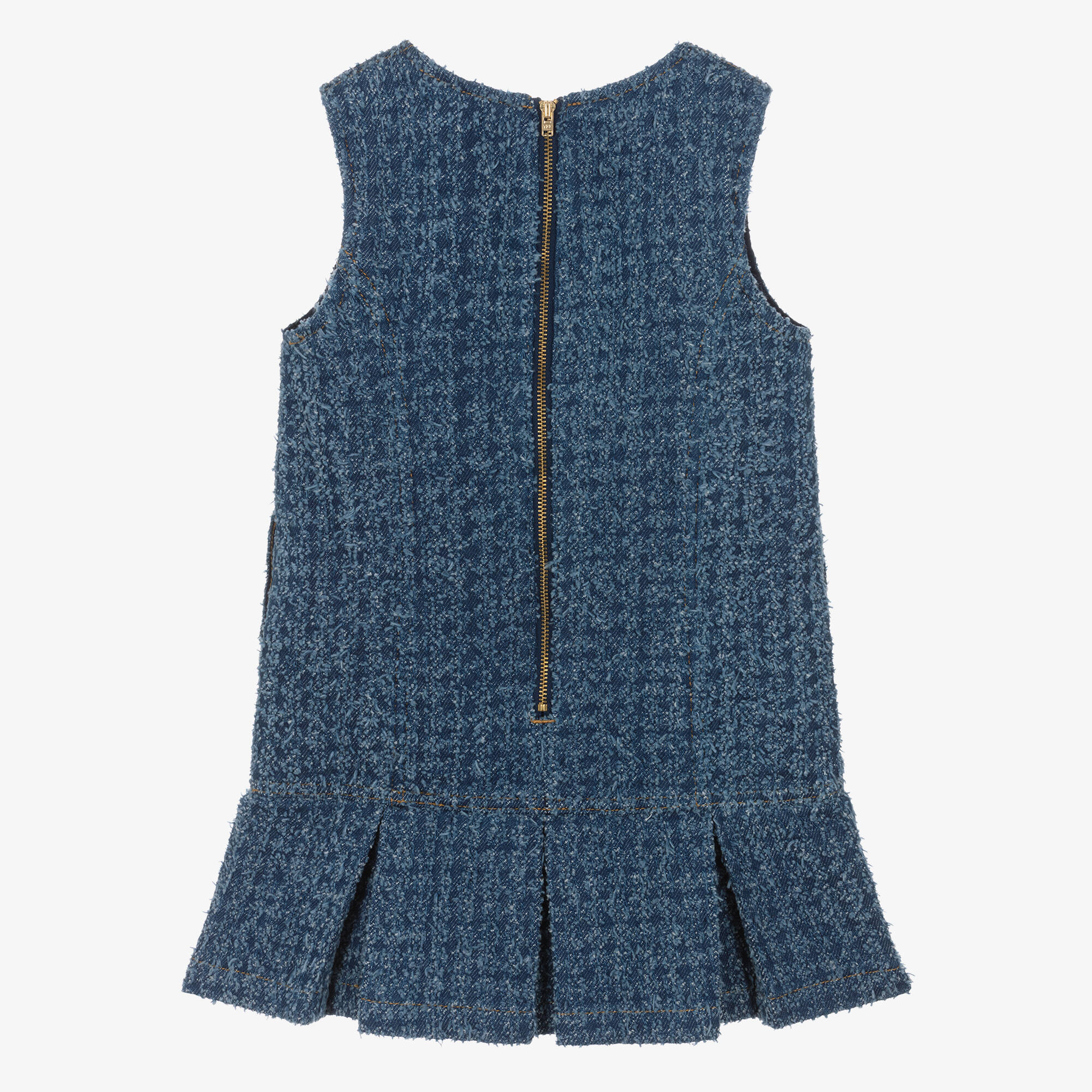 Self-Portrait - Girls Blue Denim Dress with Heart Pockets & Gold Logo ...
