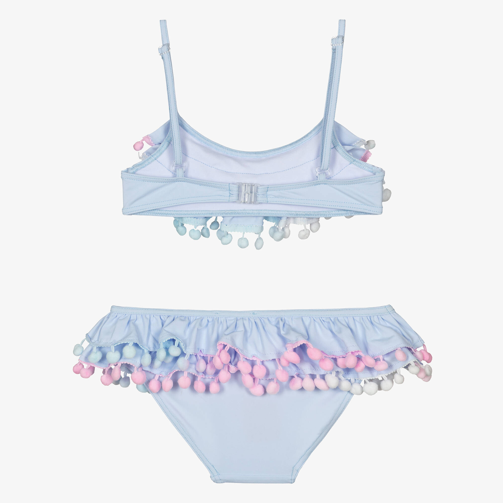 Selini Action - Girls Blue Ruffle & Pom-Pom Bikini | Childrensalon