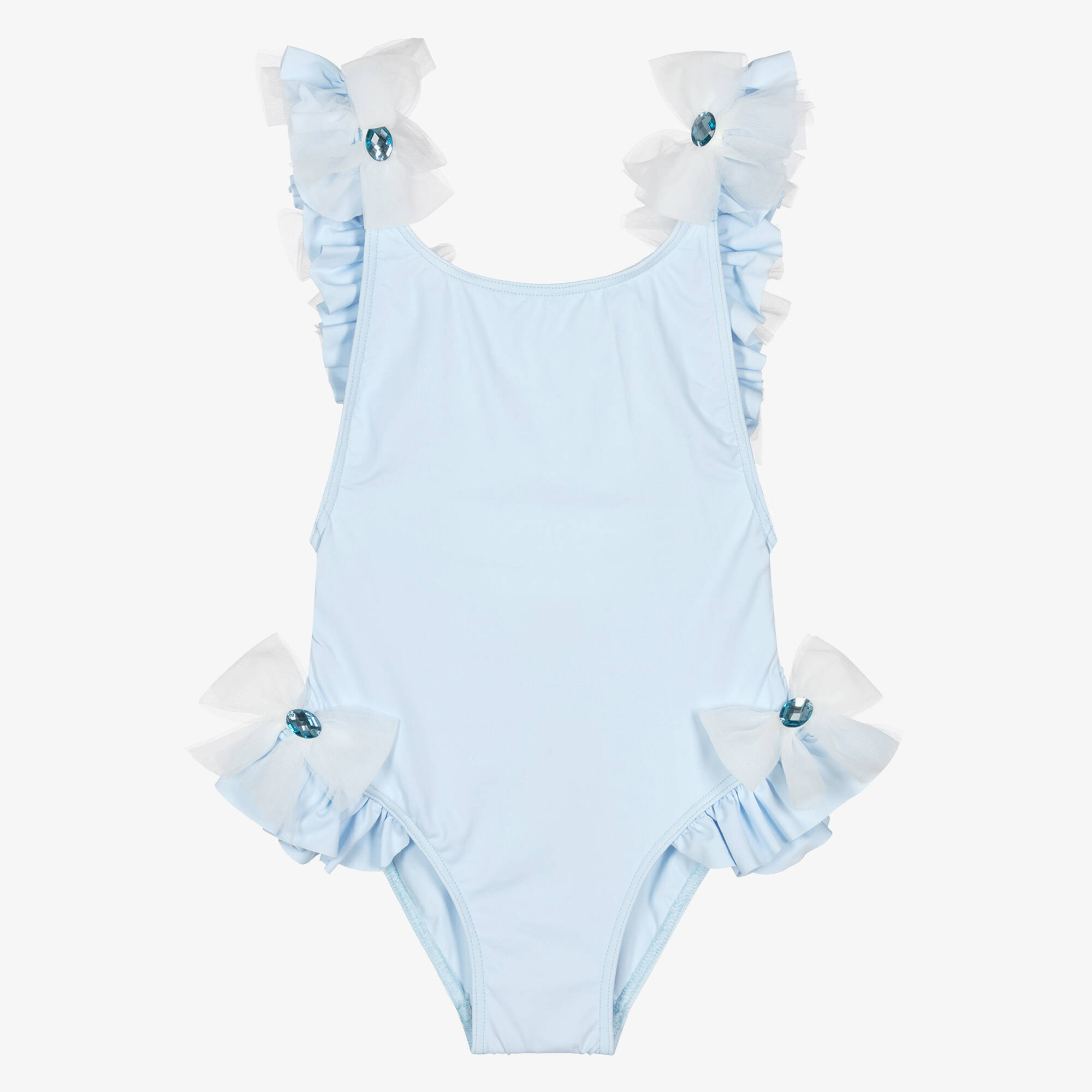 Selini Action - Girls Pale Blue Swimsuit with Tulle & Gemstone Bows ...