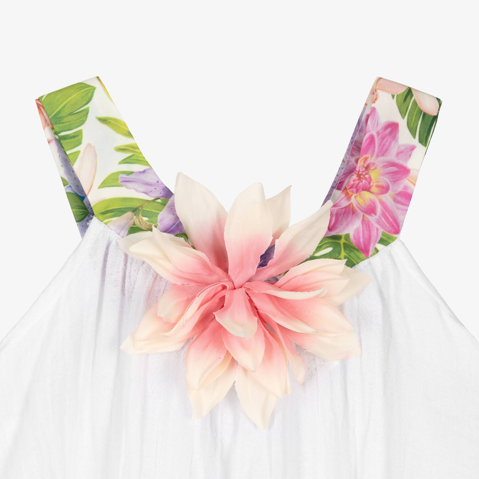 Selini Action - Girls White Cotton Beach Dress with Floral Trim ...